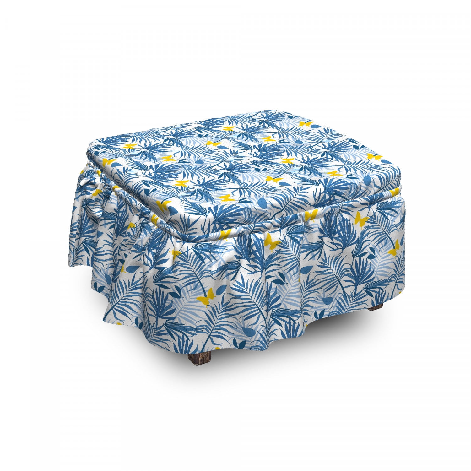 Tropical Ottoman Cover, Exotic Leaves Butterflies, 2 Piece Slipcover ...