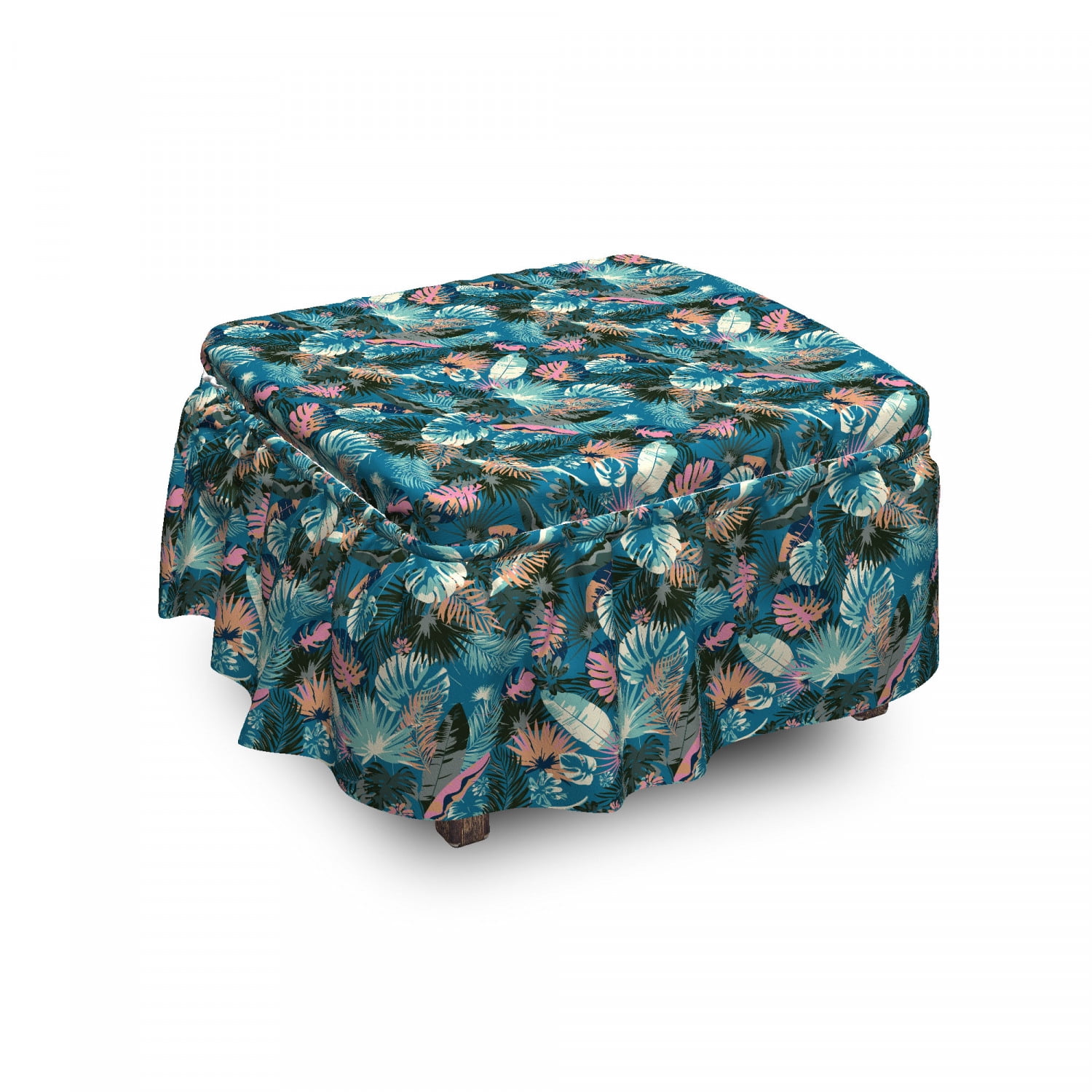 Tropical Ottoman Cover, Hawaiian Jungle Botanical, 2 Piece Slipcover ...