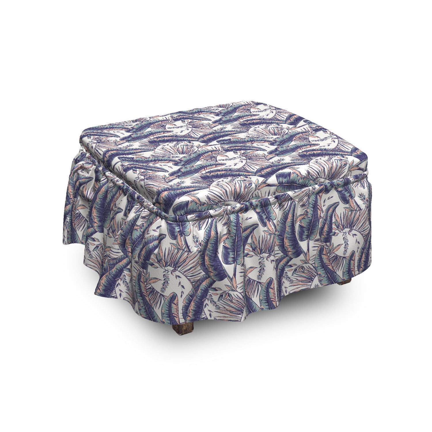 Tropical Ottoman Cover, Pinnate Banana Leaves Art, 2 Piece Slipcover ...