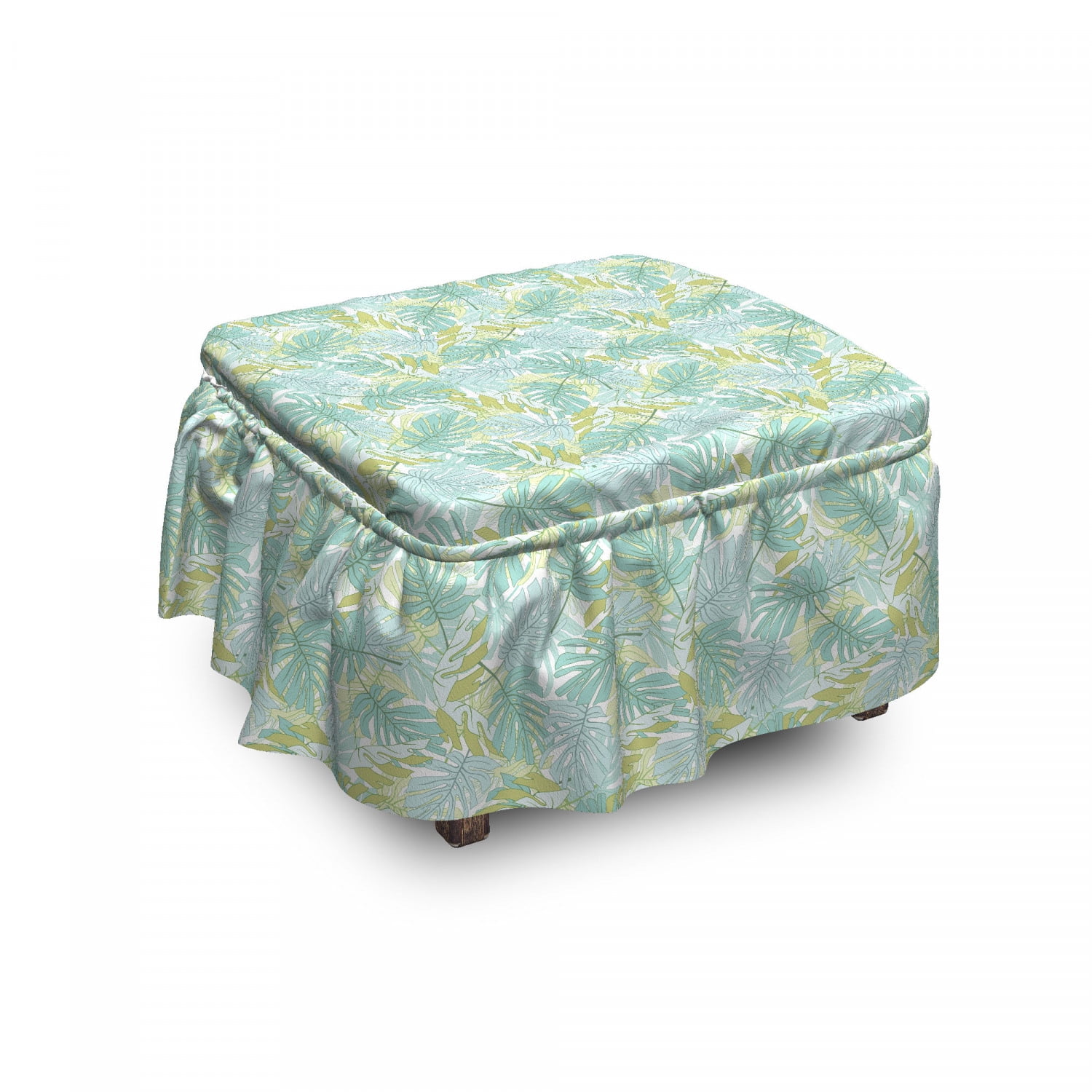 Tropical Ottoman Cover, Soft Toned Jungle Leaves, 2 Piece Slipcover Set ...