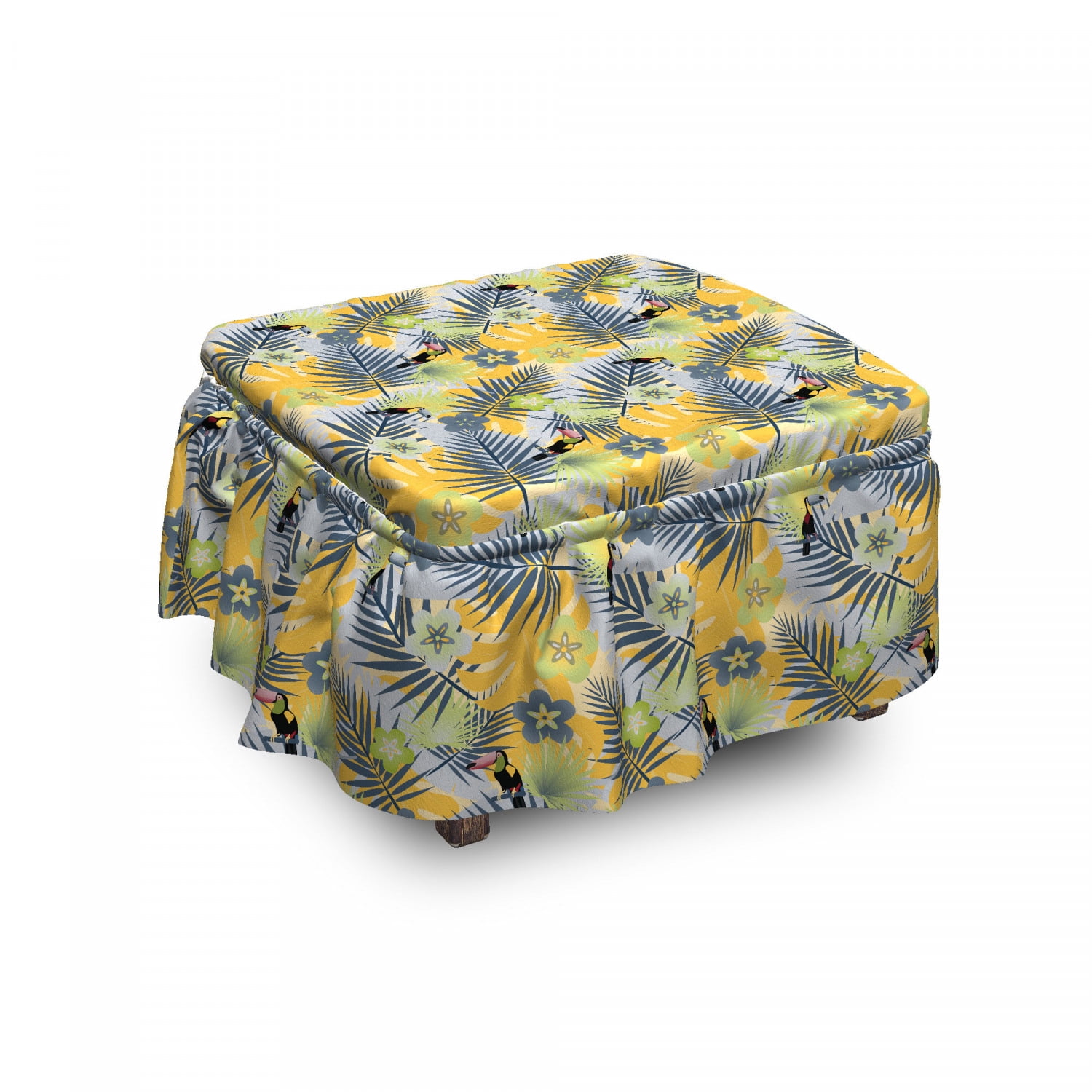 Tropical Ottoman Cover, Toucan in Exotic Forest, 2 Piece Slipcover Set ...