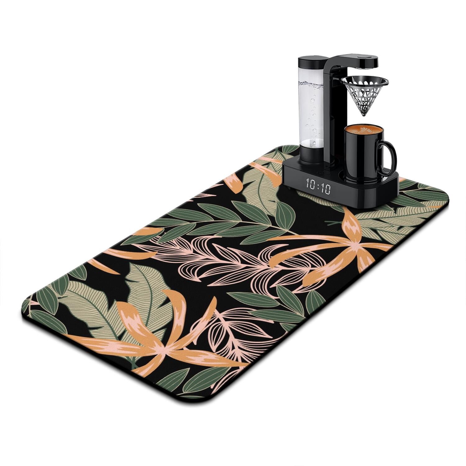 Tropical Palm Design Coffee Bar Mat, Absorbent Diatom Mud Kitchen ...
