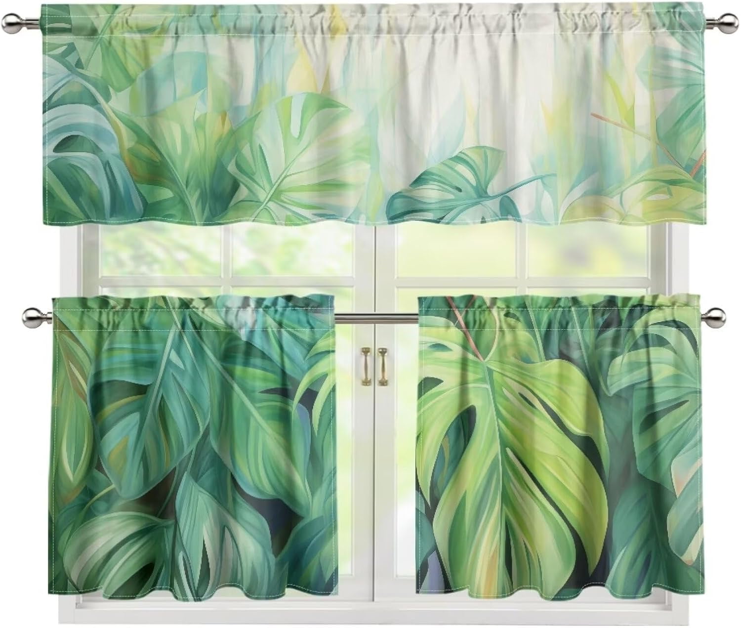 Tropical Palm Kitchen Curtains and Valances Set Tier Curtains 24 Inch ...
