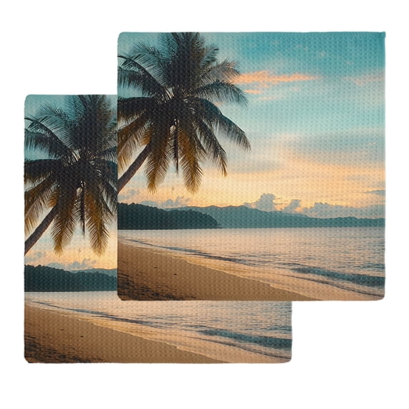 Tropical Palm Kitchen Dish Towels for Drying Dishes Set of 2, Coastal ...