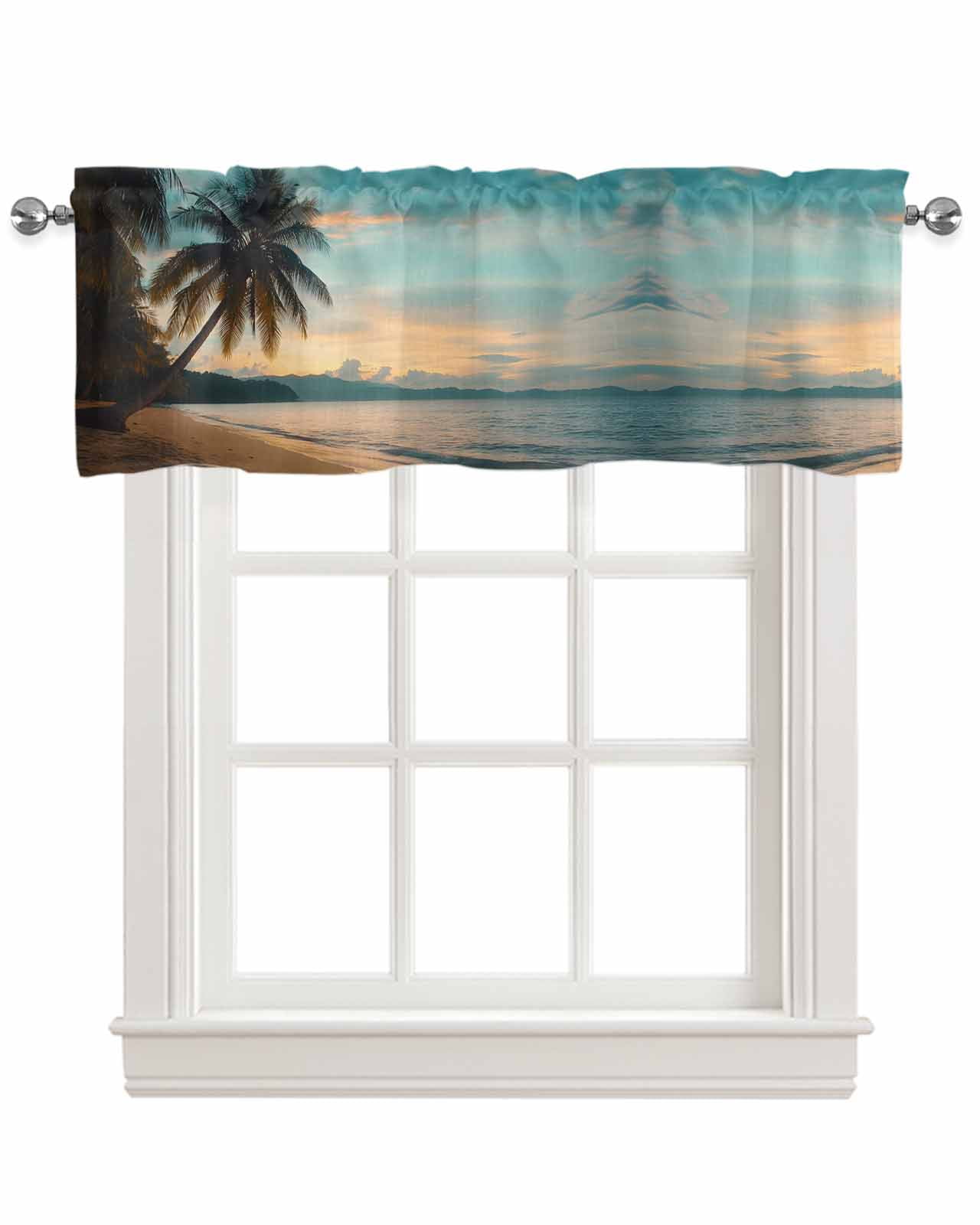 Tropical Palm Kitchen Valances for Windows Farmhouse Linen Window ...
