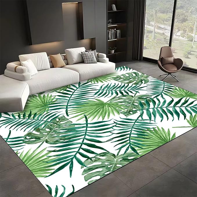 Tropical Palm Leaf Area Carpet, Monstera Reed Rug For Bedroom, Shed ...