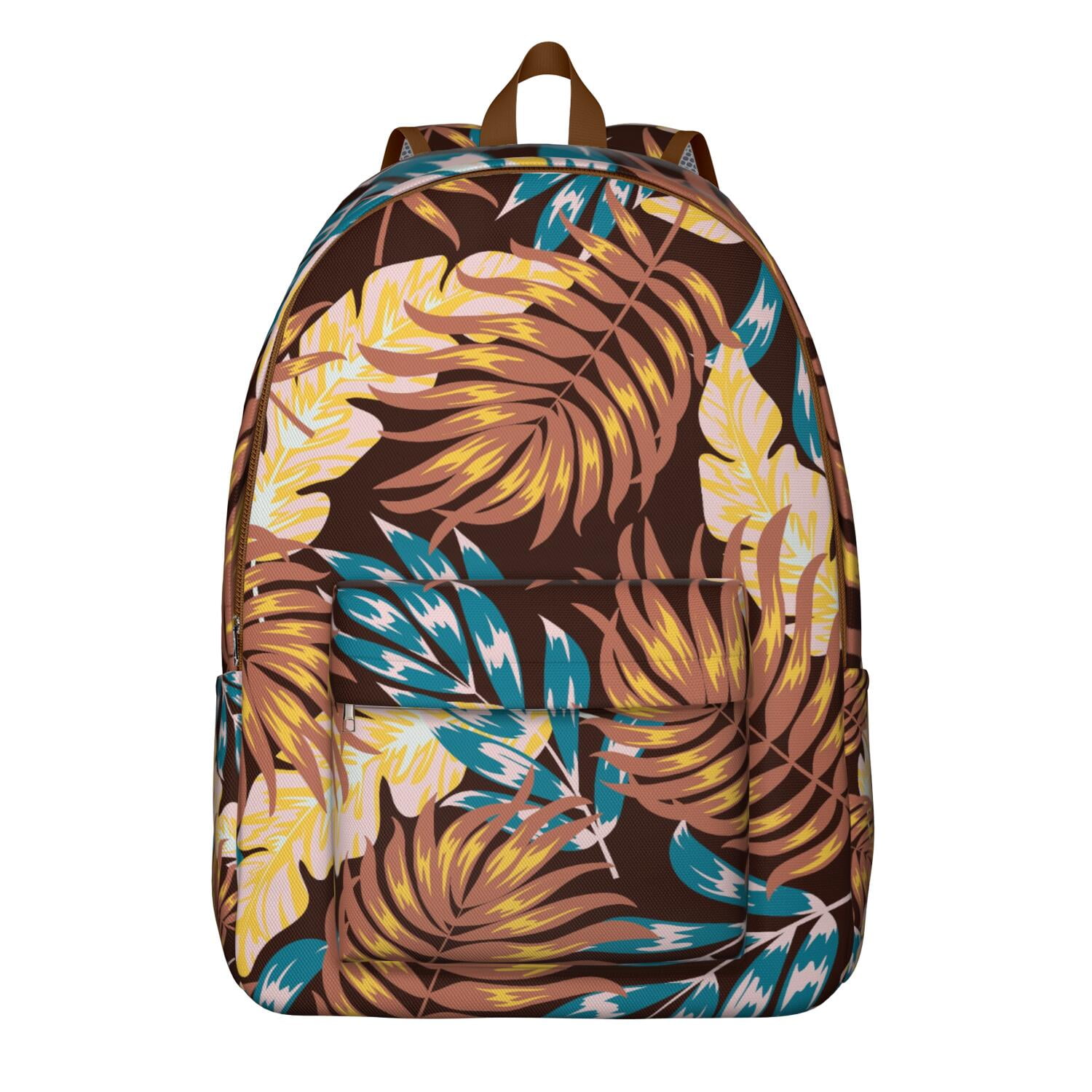 Tropical Palm Leaf Backpack, Hawaiian Floral School Bag with Jungle ...