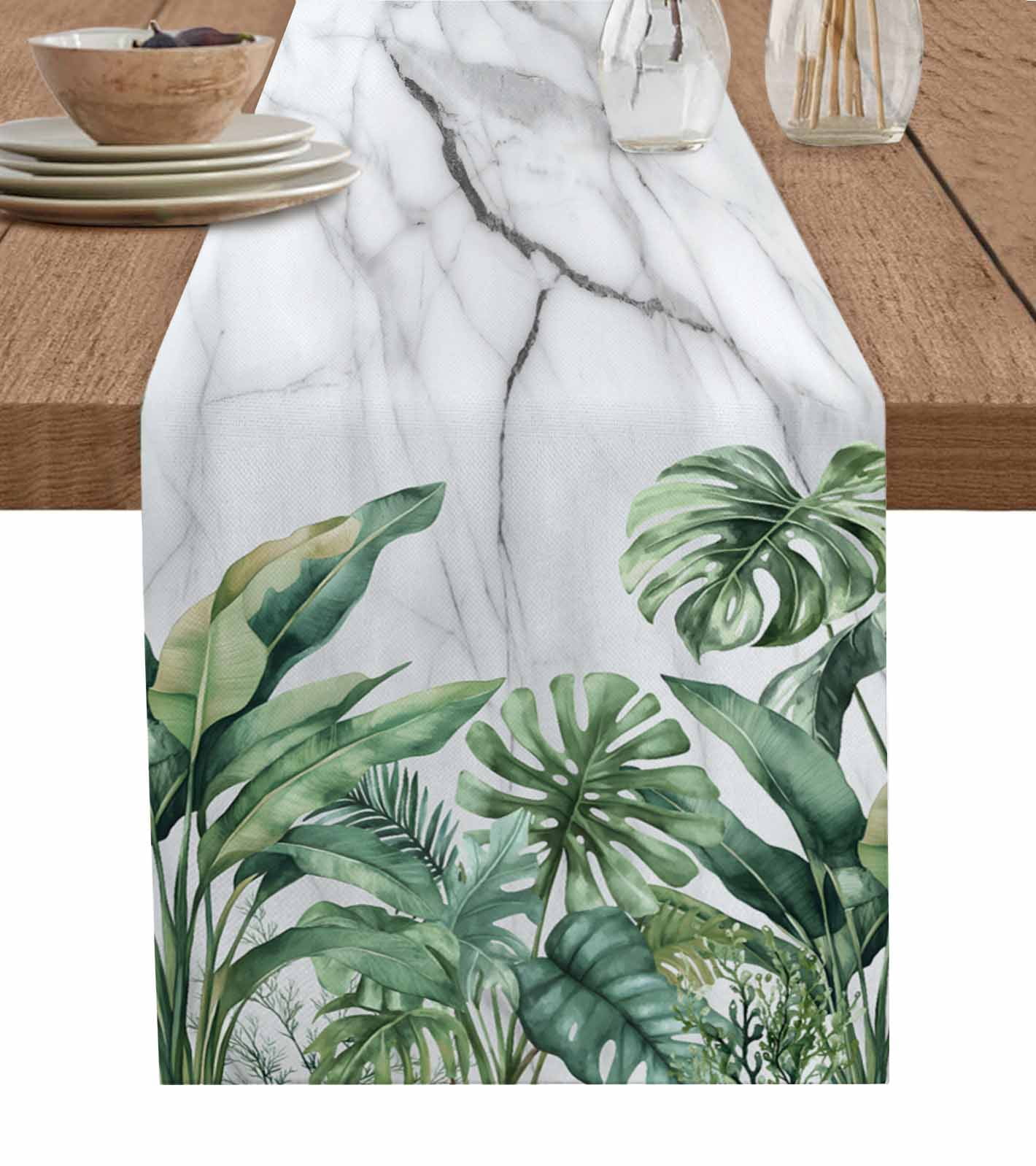 Tropical Palm Leaf Burlap Cotton Table Runner 13x90 Inches Long, Summer ...