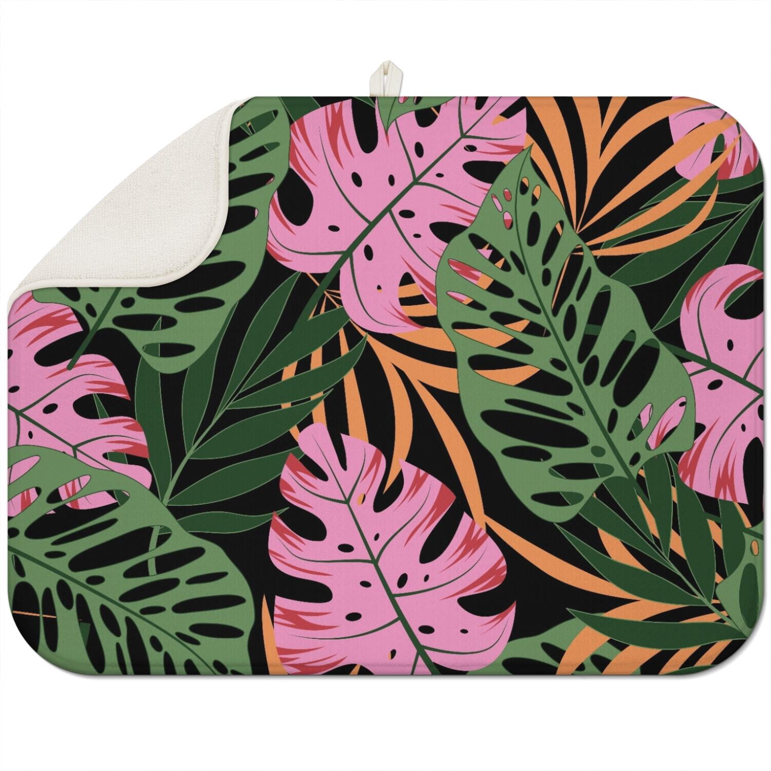 Tropical Palm Leaf Dish Drying Mat – Hawaiian Floral and Jungle Leaves ...