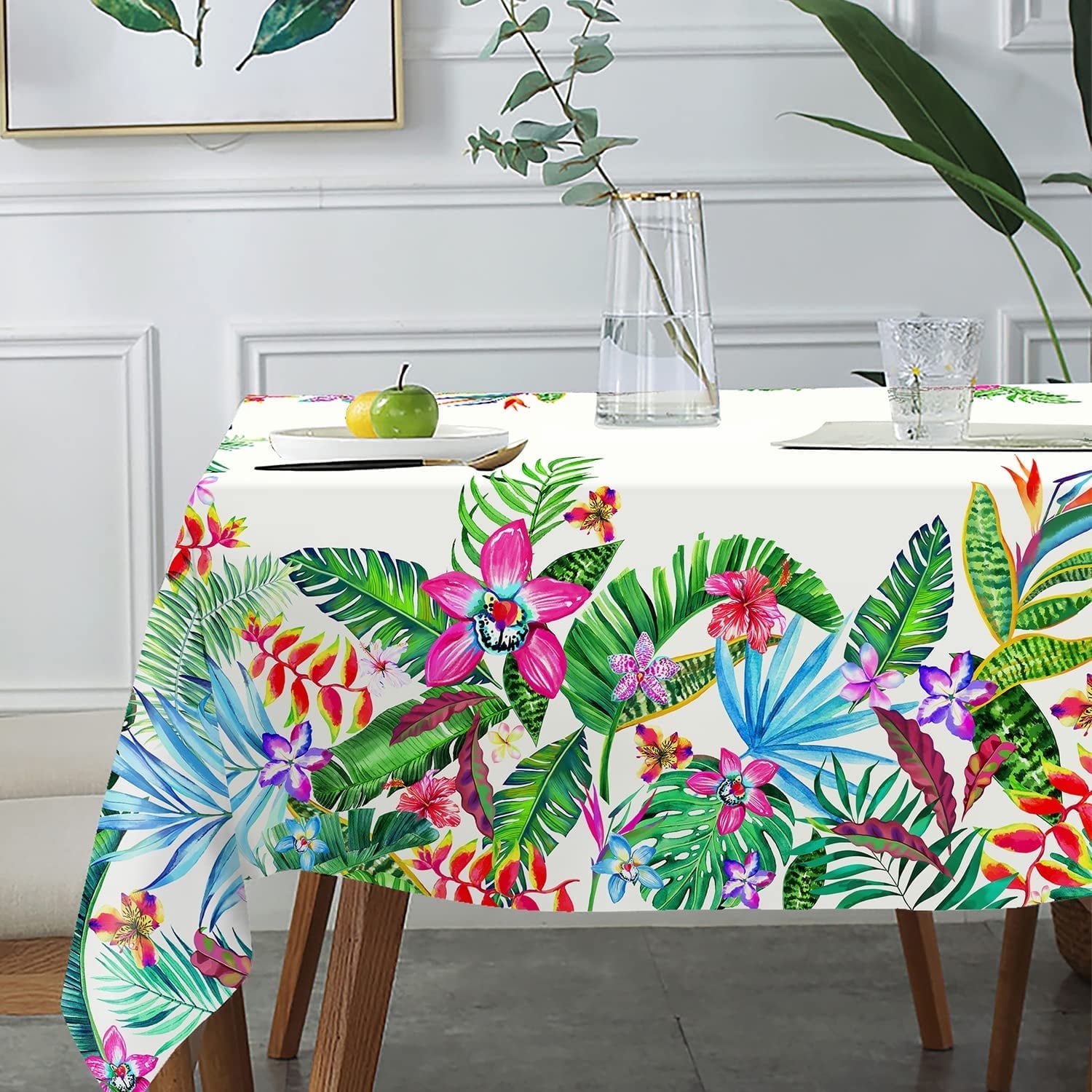 Tropical Palm Leaf Floral Table Cloth,Vintage Tropical Leaves Print ...