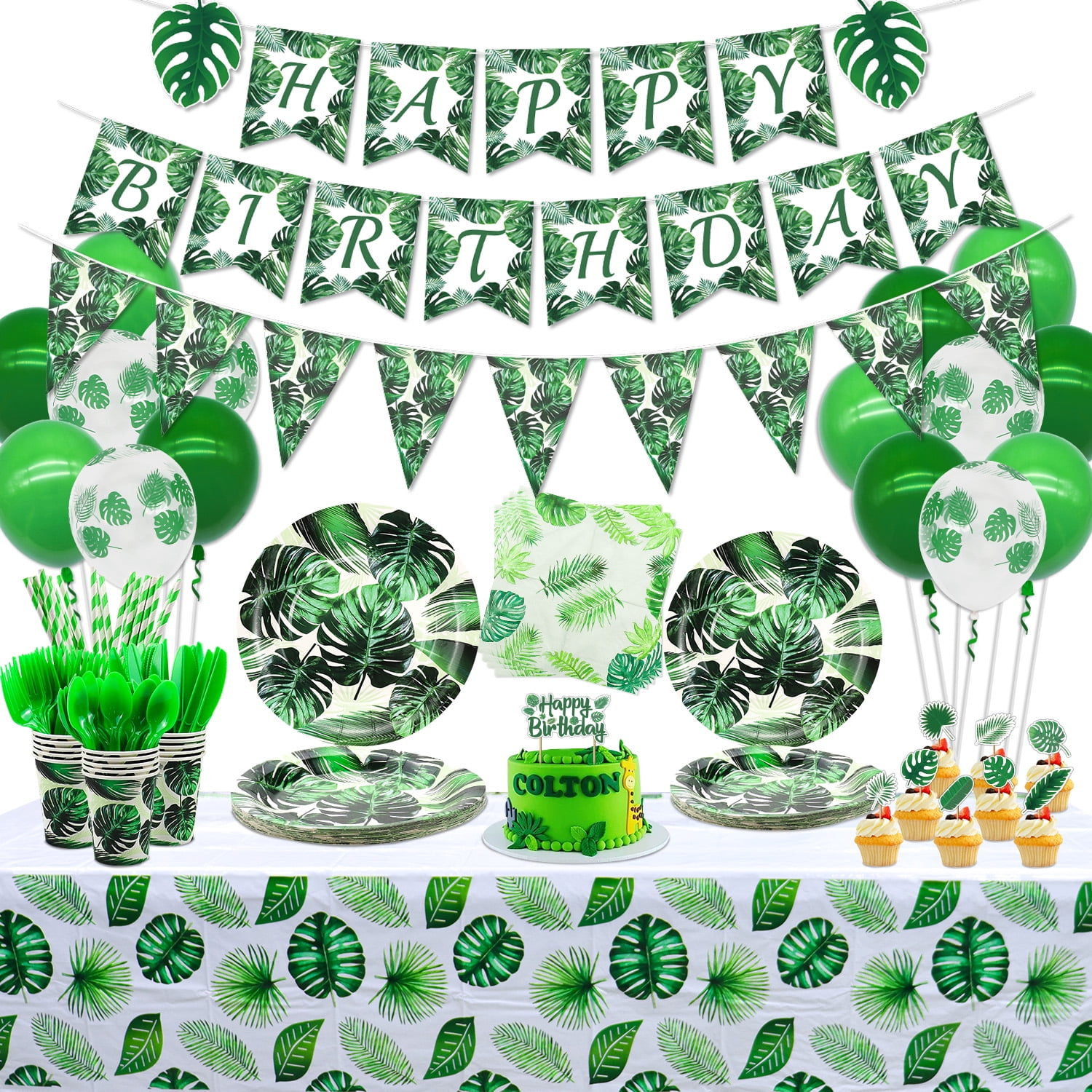 PIXHOTUL Tropical Palm Leaf Party Supplies Set, Hawaiian Theme, Serves ...