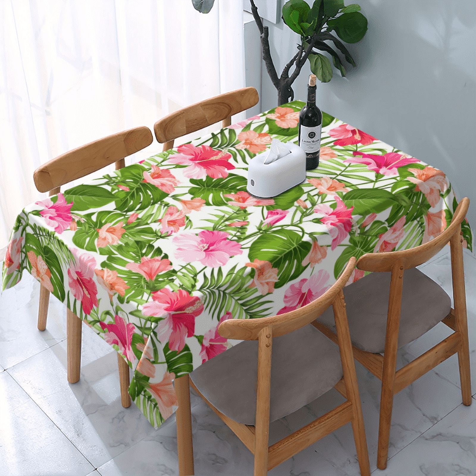 Tropical Palm Leaf Pattern Square Tablecloth Summer Kitchen Rectangle ...