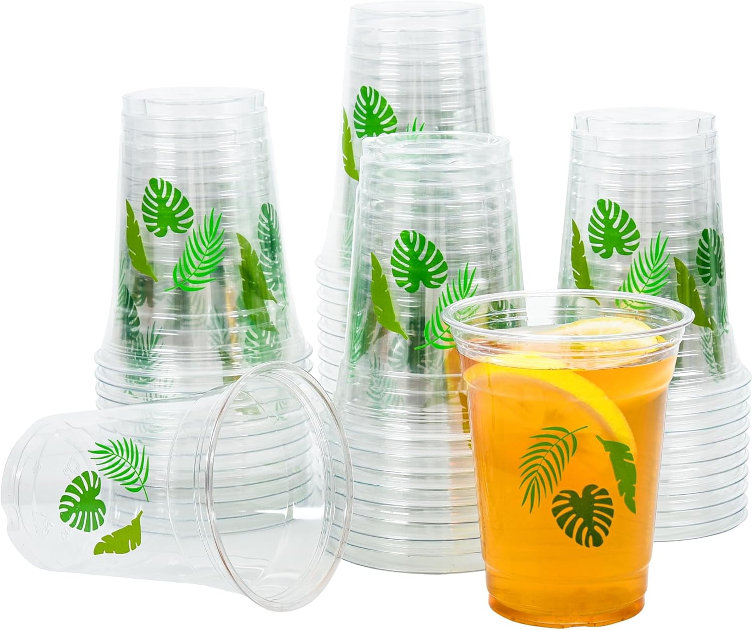 Tropical Palm Leaf Plastic Cups Summer Hawaii Disposable Party Cups 12 ...