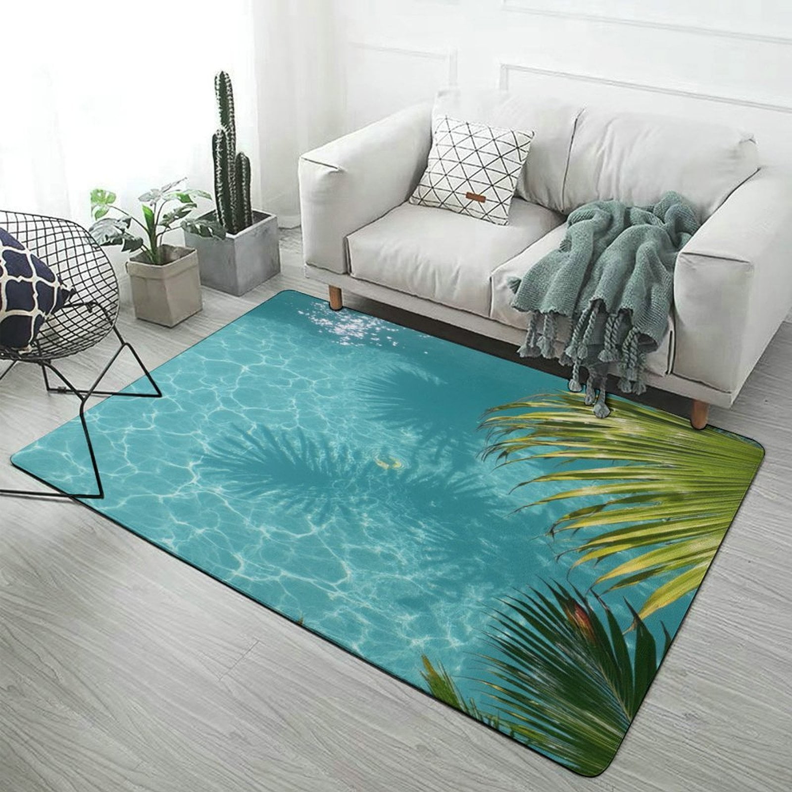 Tropical Palm Leaf Shadow Pool Carpet Style Living Room Bedroom Rug ...