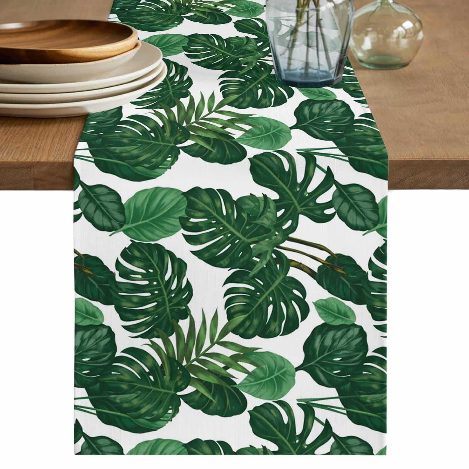 Tropical Palm Leaf Table Runner 108 Inches, Spring Summer Watercolor ...