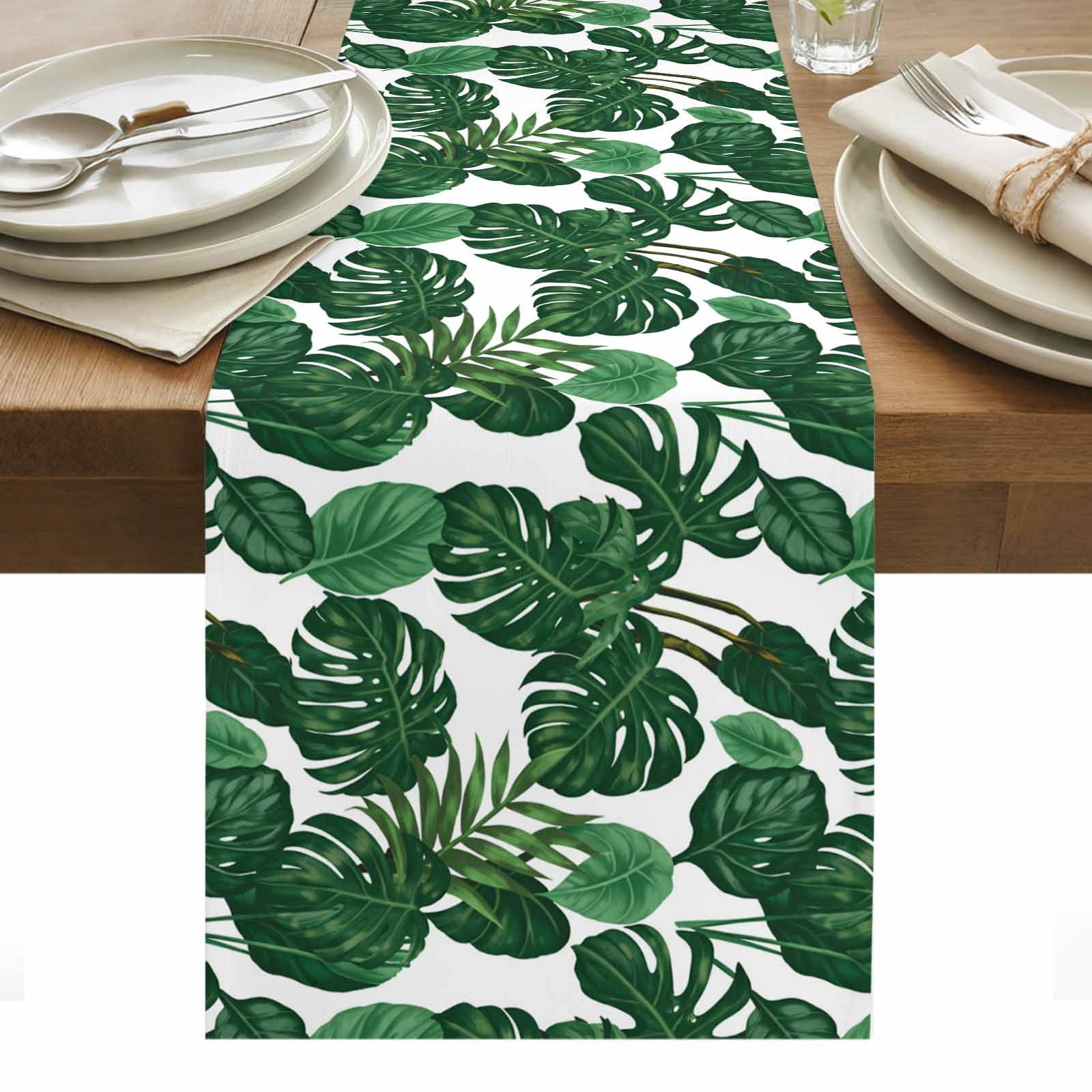 Tropical Palm Leaf Table Runner - 48 Inch Long, Kitchen Dining Table ...