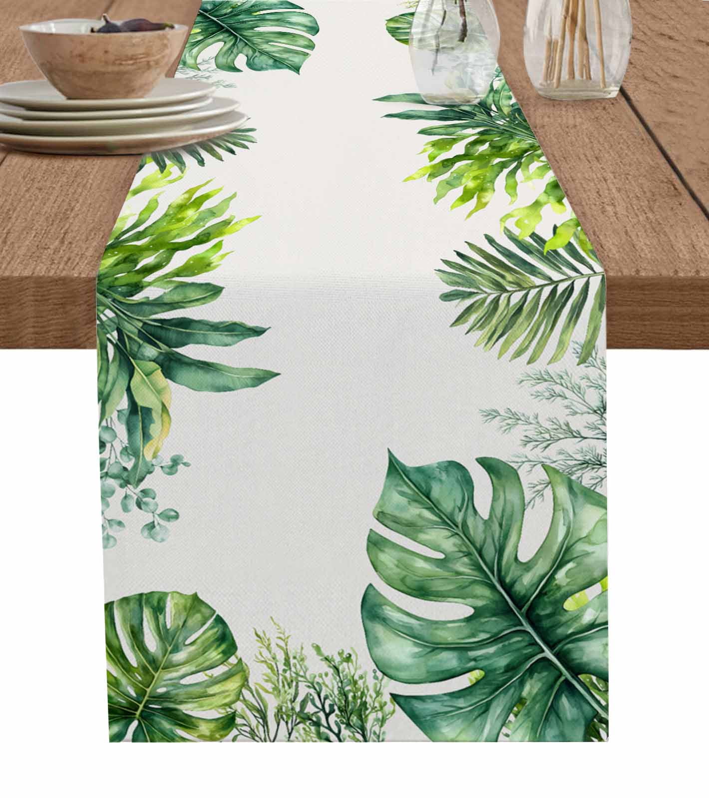 Tropical Palm Leaf Table Runner 72 Inches, Summer Rustic Botanical ...