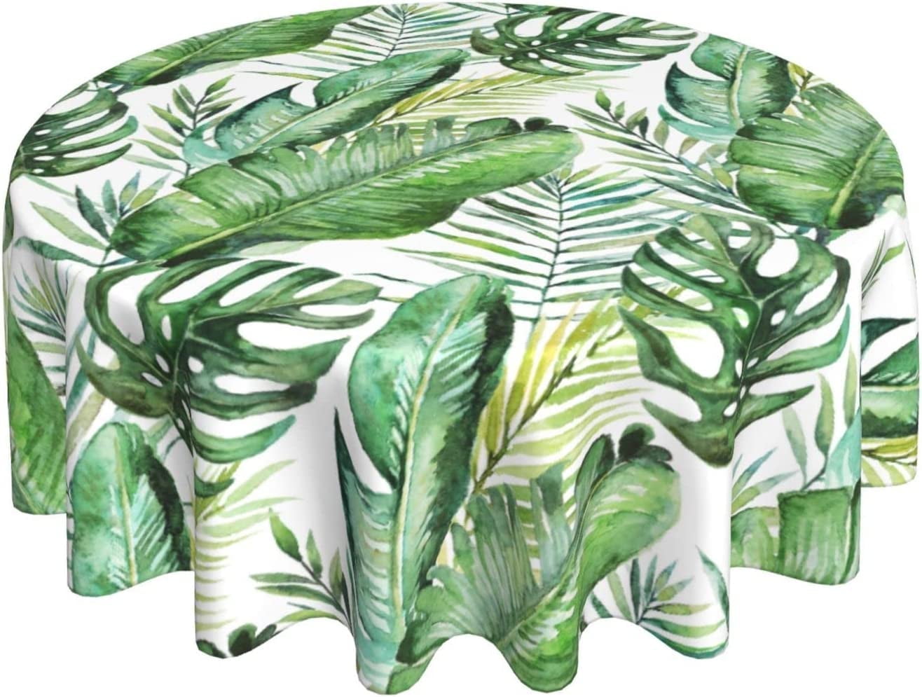 Tropical Palm Leaf Tablecloth Round 60 Inch Watercolor Summer Palm ...