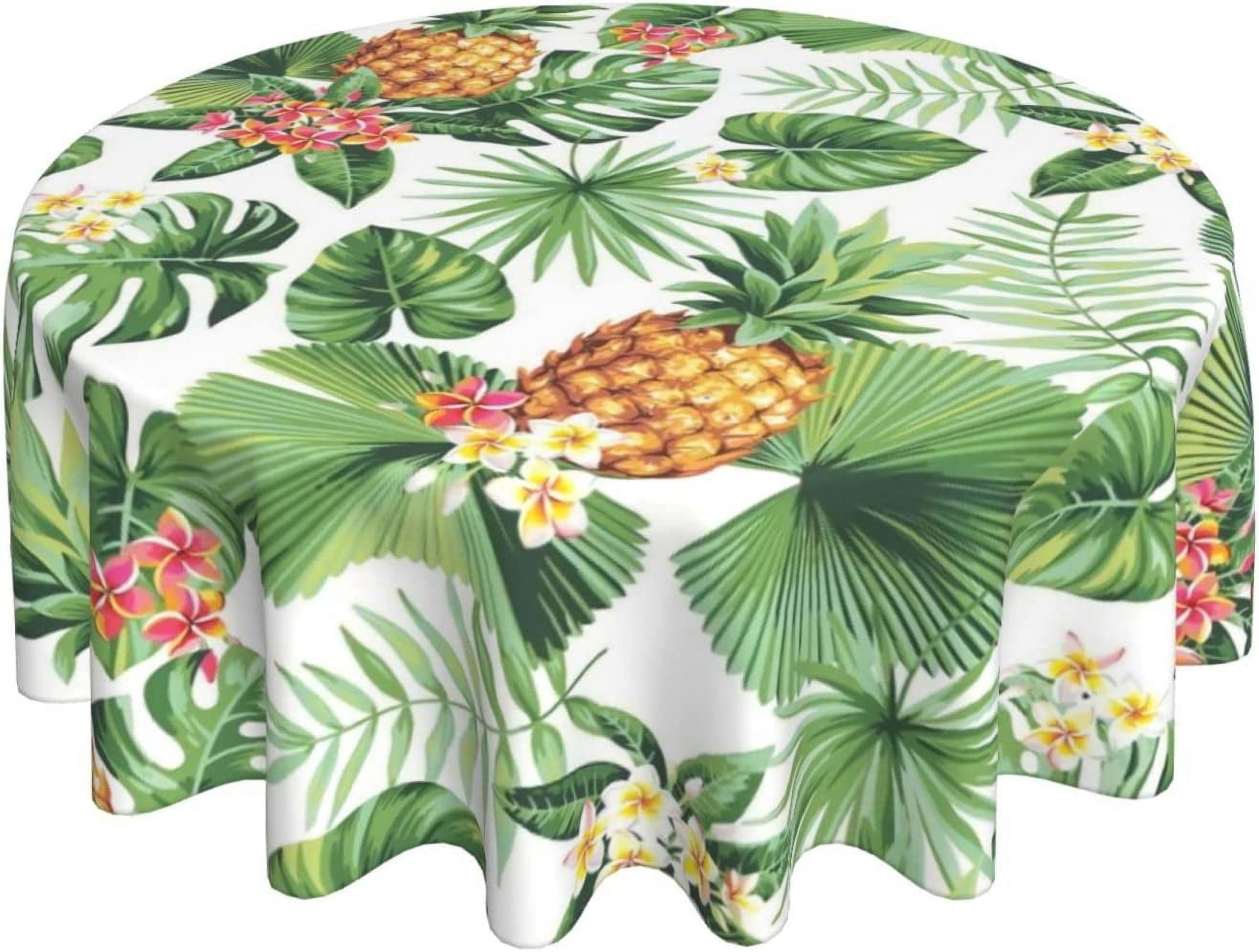 Tropical Palm Leaf Tablecloth Round 60 Inch Watercolor Summer Pineapple ...