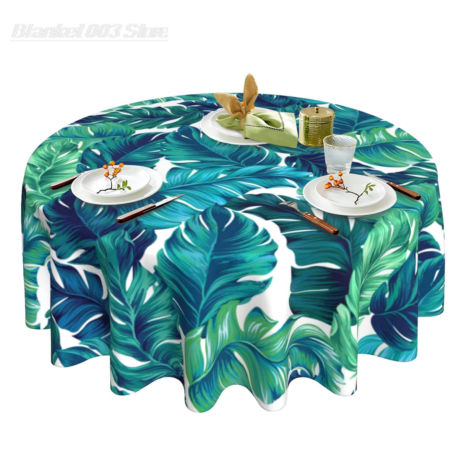 Tropical Palm Leaf Tablecloth Round 60hes Hawaiian Green Leaves ...