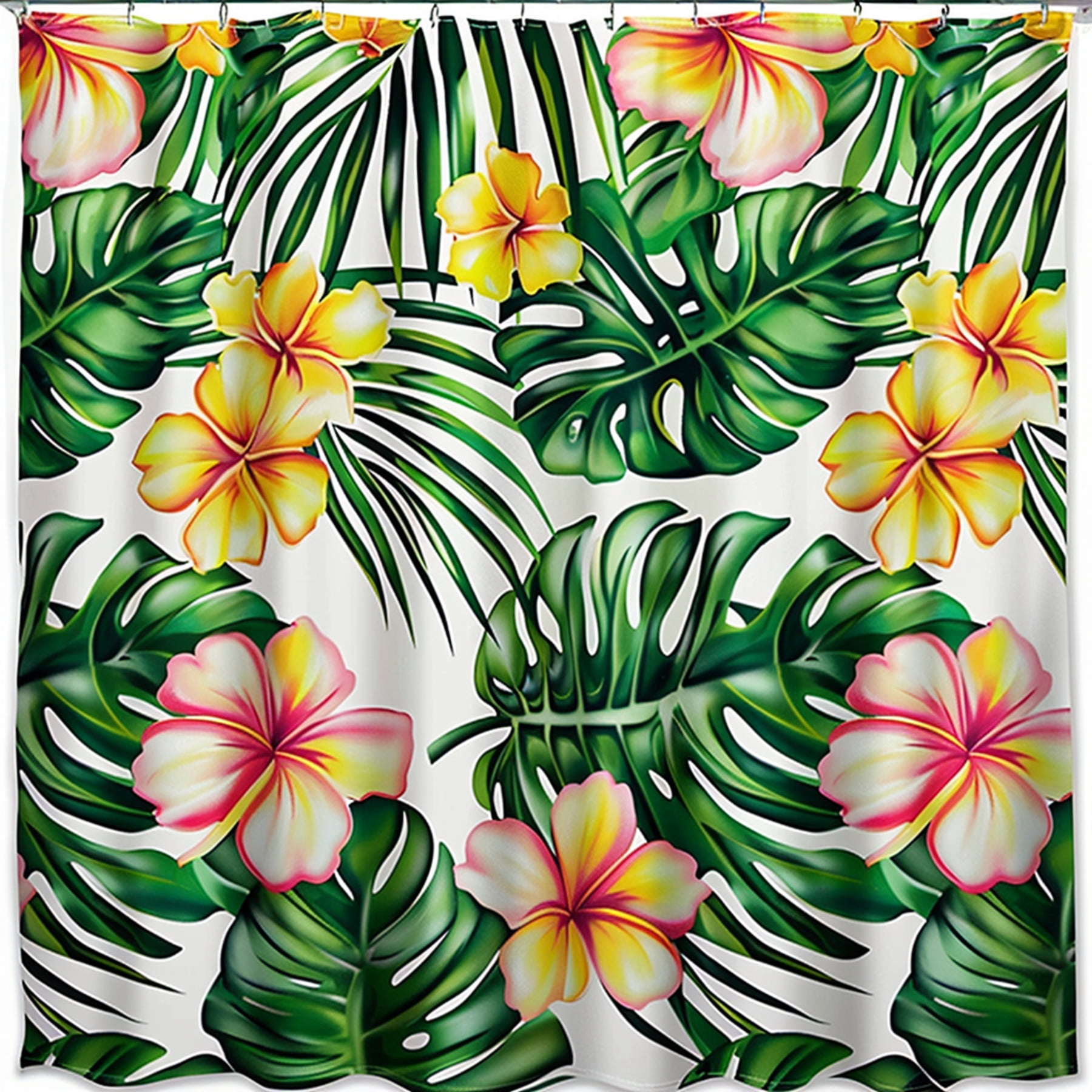 Tropical Palm Leaf And Floral Shower Curtain Set Refresh Your Bathroom