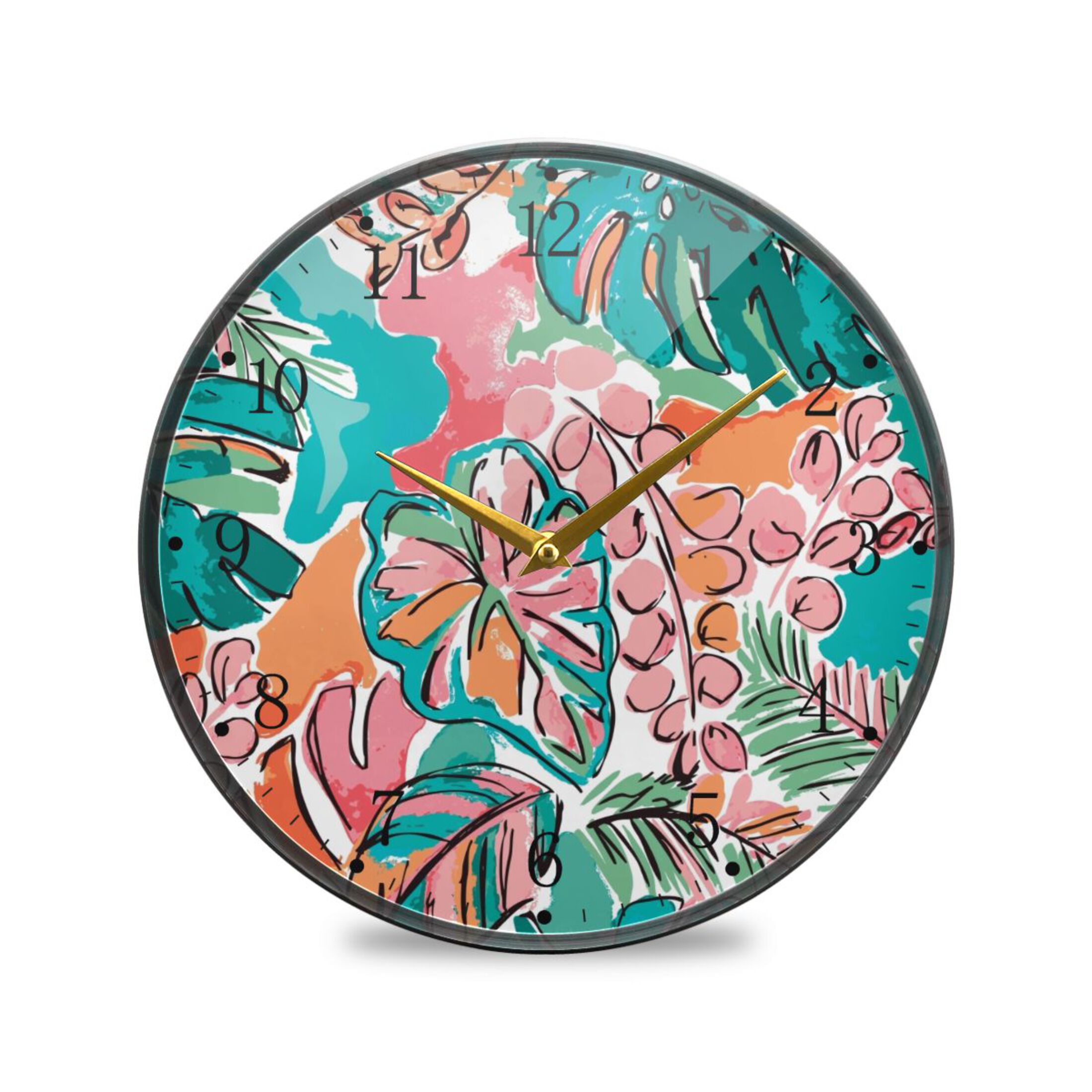 Tropical Palm Leaves Acrylic Wall Clocks Quiet Round Clock Battery ...