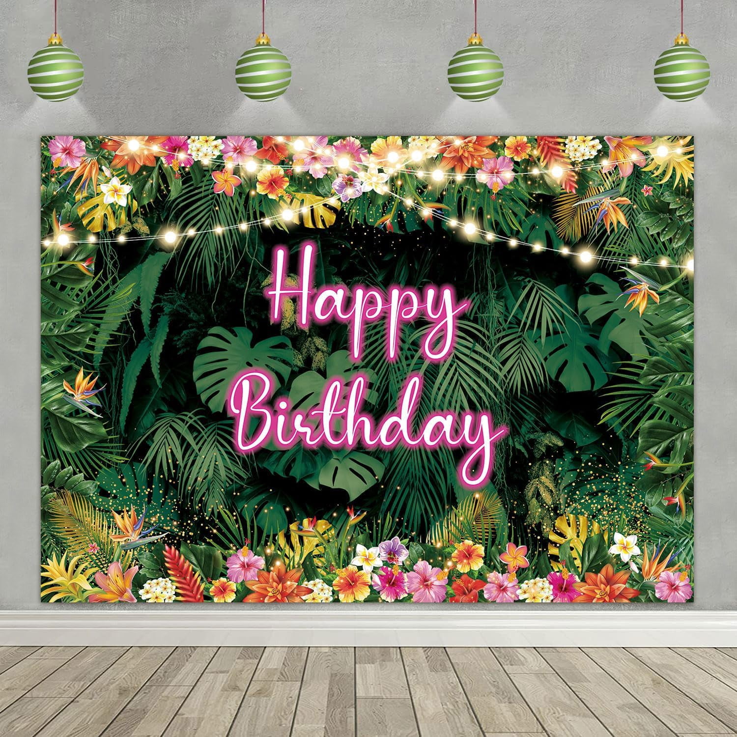 Tropical Palm Leaves Birthday Backdrop Hawaiian Pink Neon Birthday ...