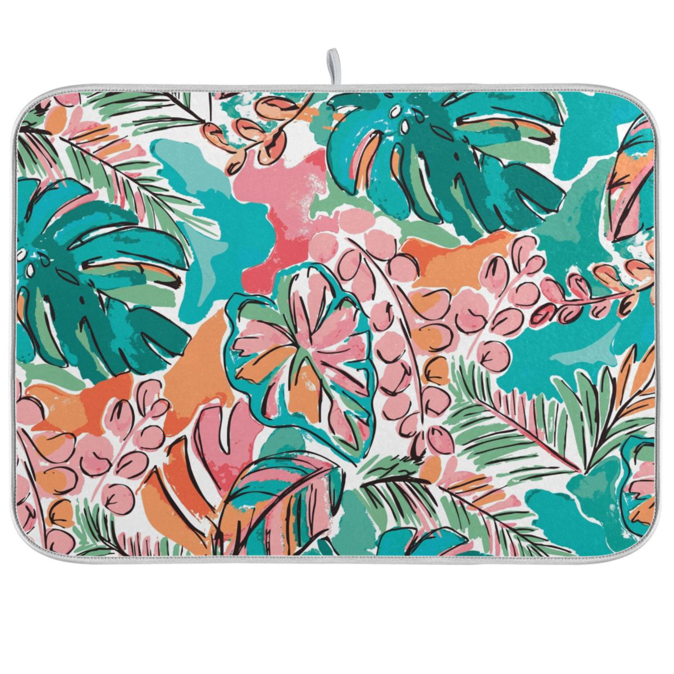 Tropical Palm Leaves Dish Drying Mat Microfiber Kitchen Pad Large ...