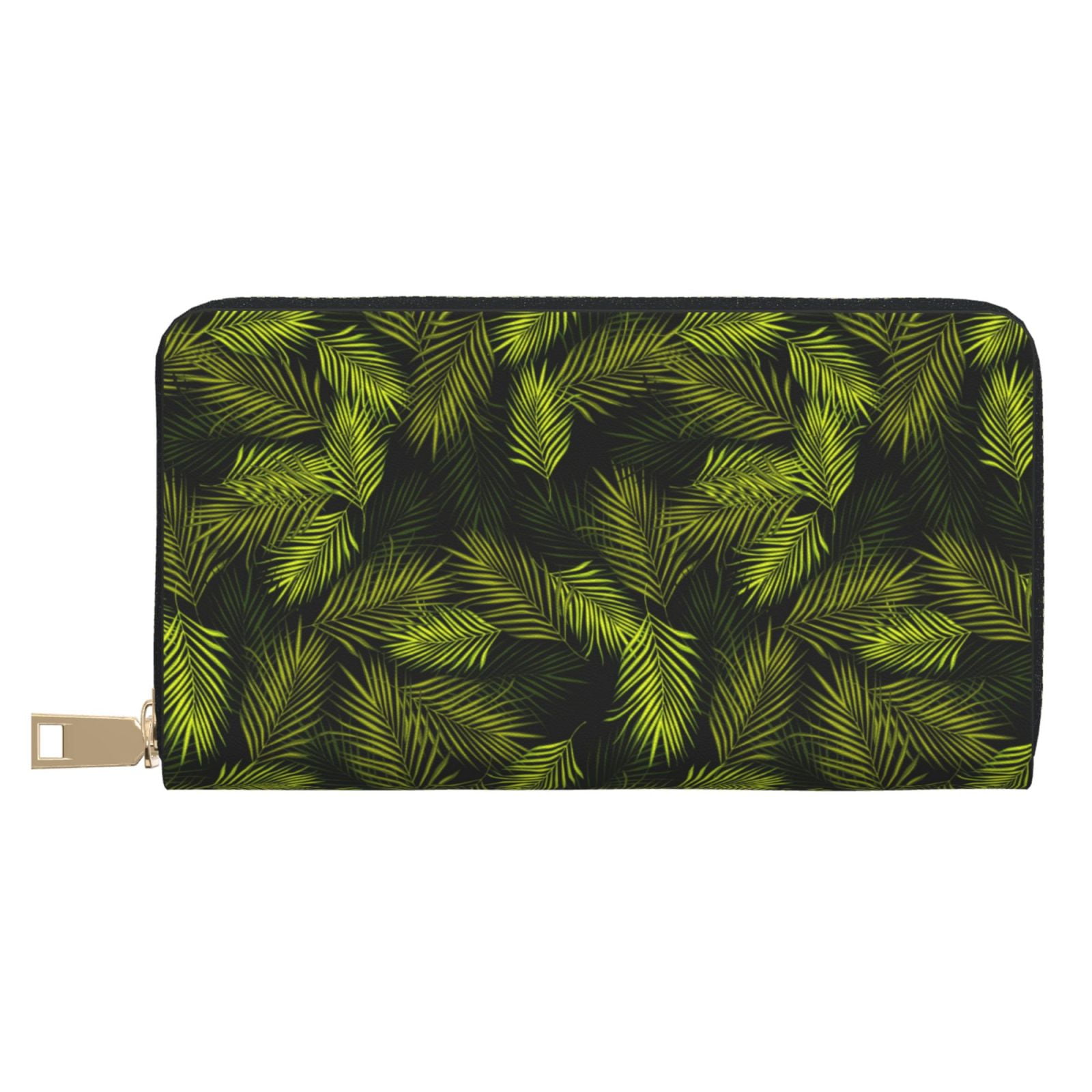 Tropical Palm Leaves Fern Leaf Wallet Women, Leather Bifold Multi Card ...