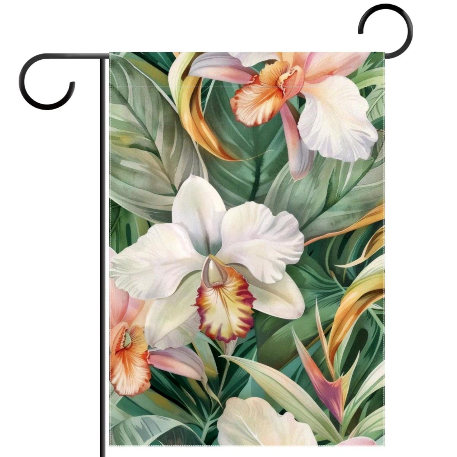 Tropical Palm Leaves and Flowers Decorative Garden Flag for All Seasons ...