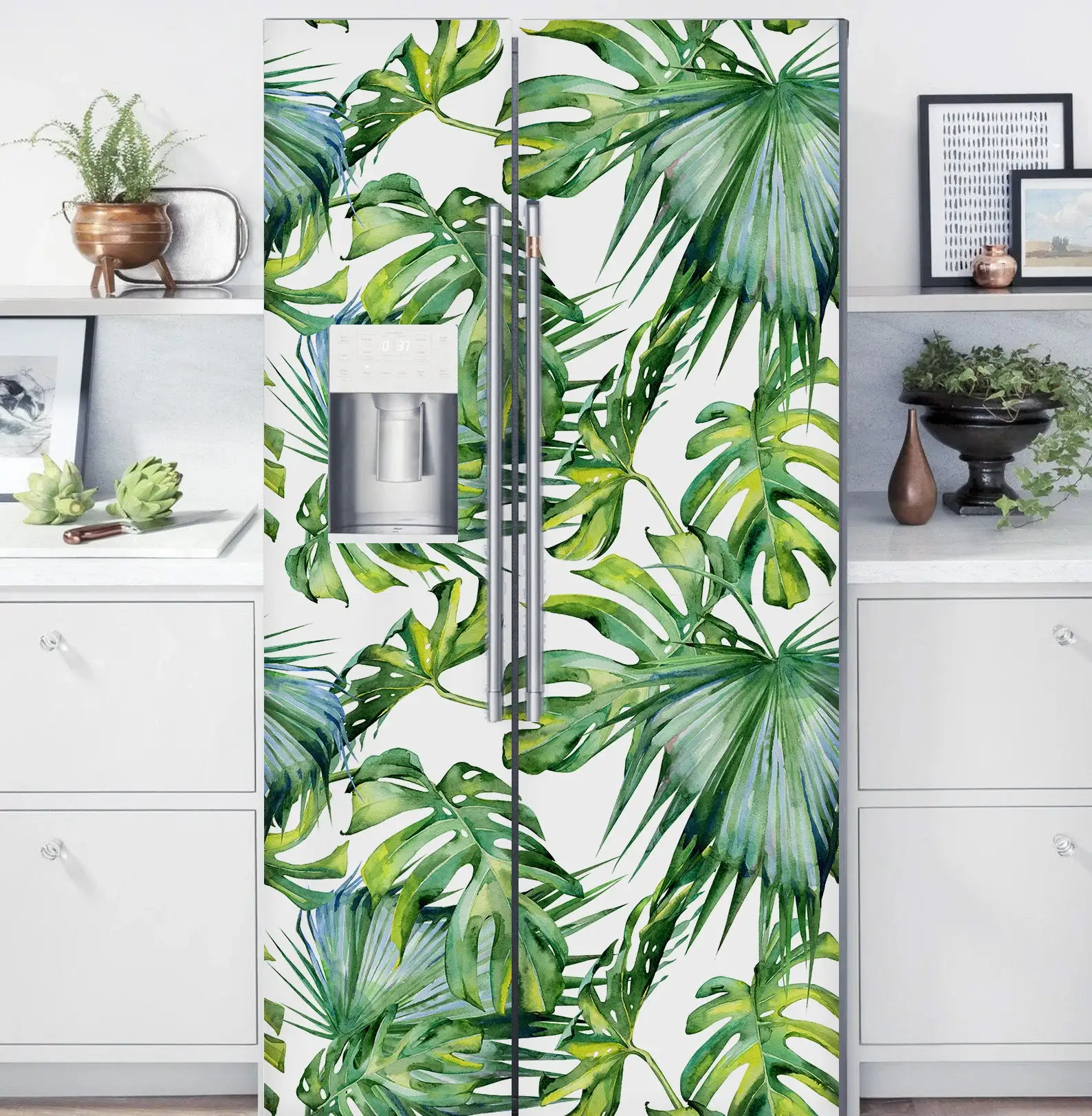 Tropical Palm Leaves Fridge Stickers Natural Green Leaf Refrigerator ...
