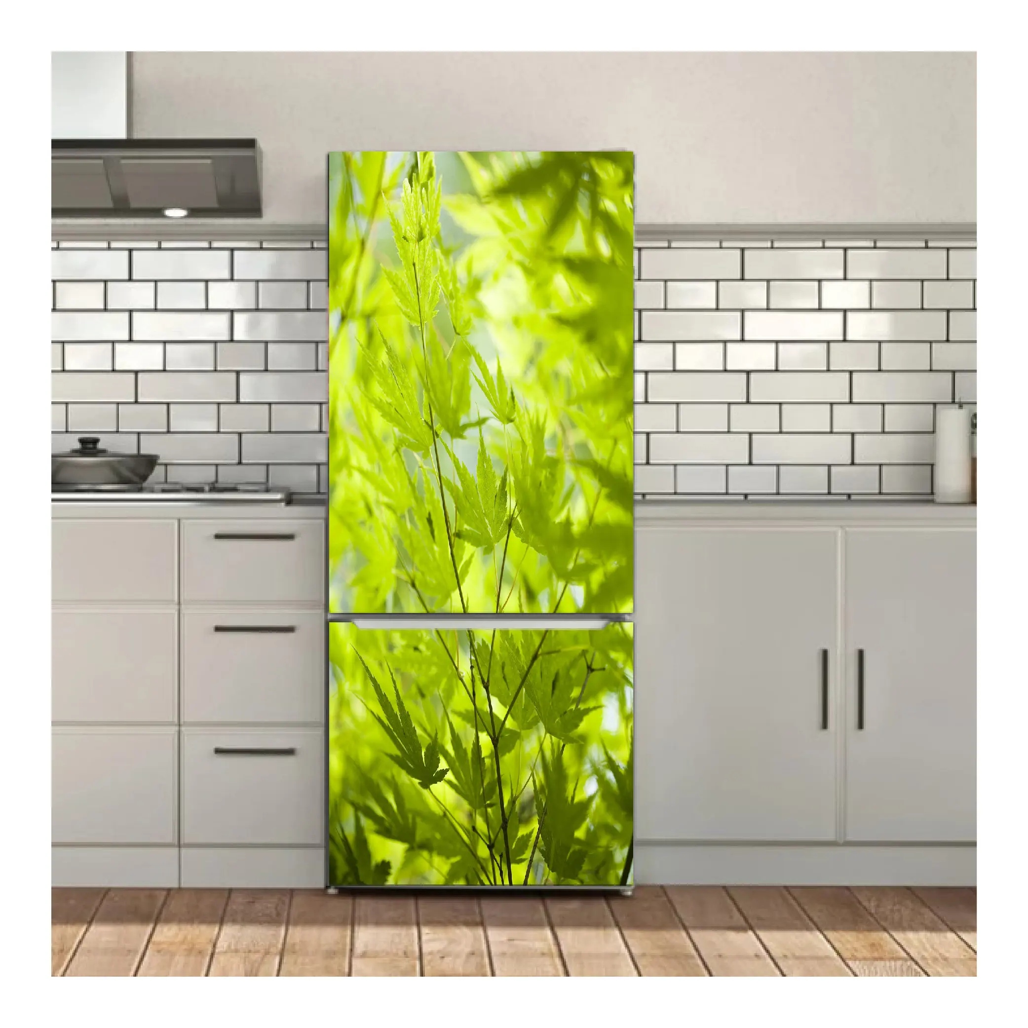 Tropical Palm Leaves Fridge Stickers Natural Green Leaf Refrigerator ...