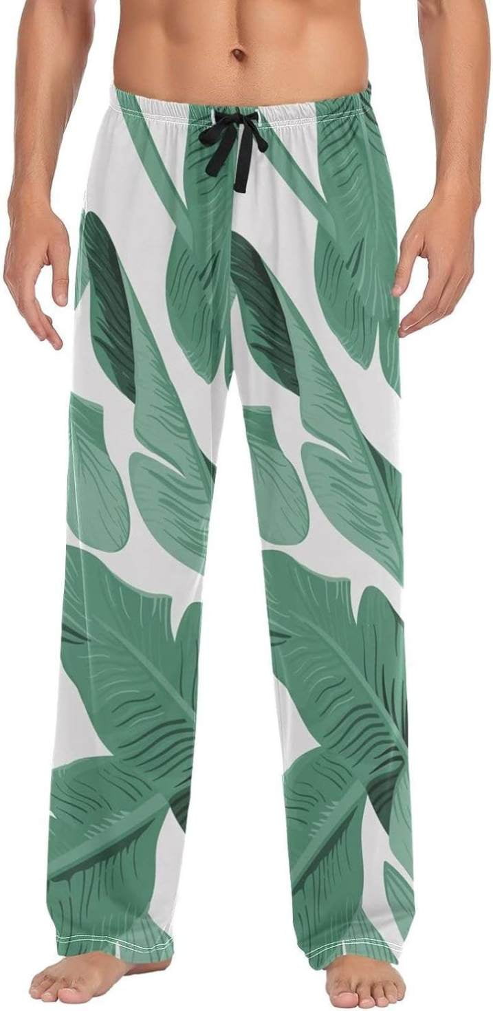Tropical Palm Leaves Ghost Pajama Pants, Men's Lounge Pants Light with ...