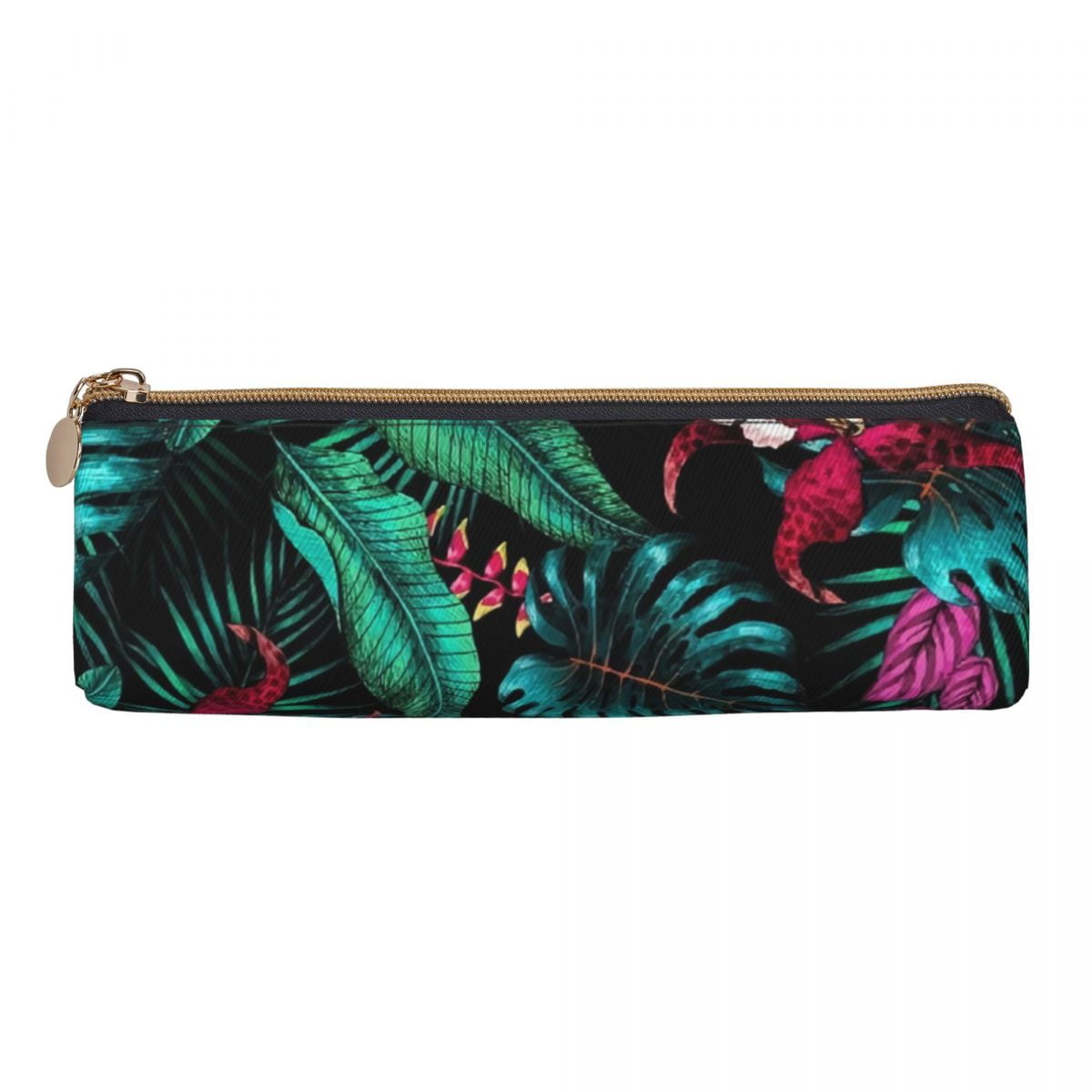 Tropical Palm Leaves Leather Pencil Case Pink Hibiscus Flower Cool ...