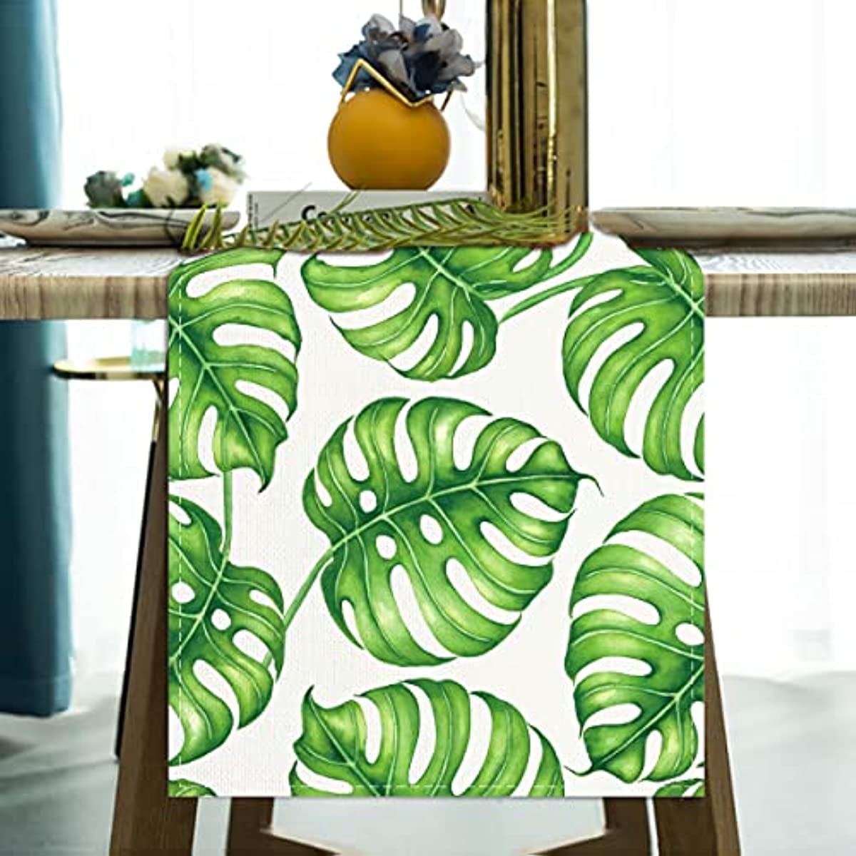Tropical Palm Leaves Linen Table Runner Party Jungle Themed Luau ...