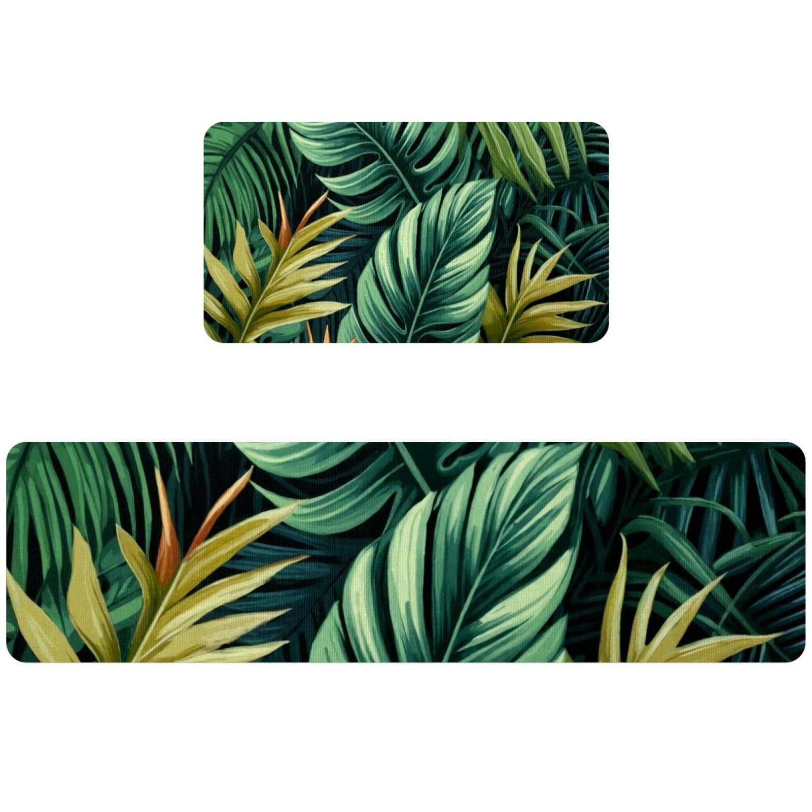 Tropical Palm Leaves Pattern Kitchen Mat Set of 2, Cushioned Anti ...