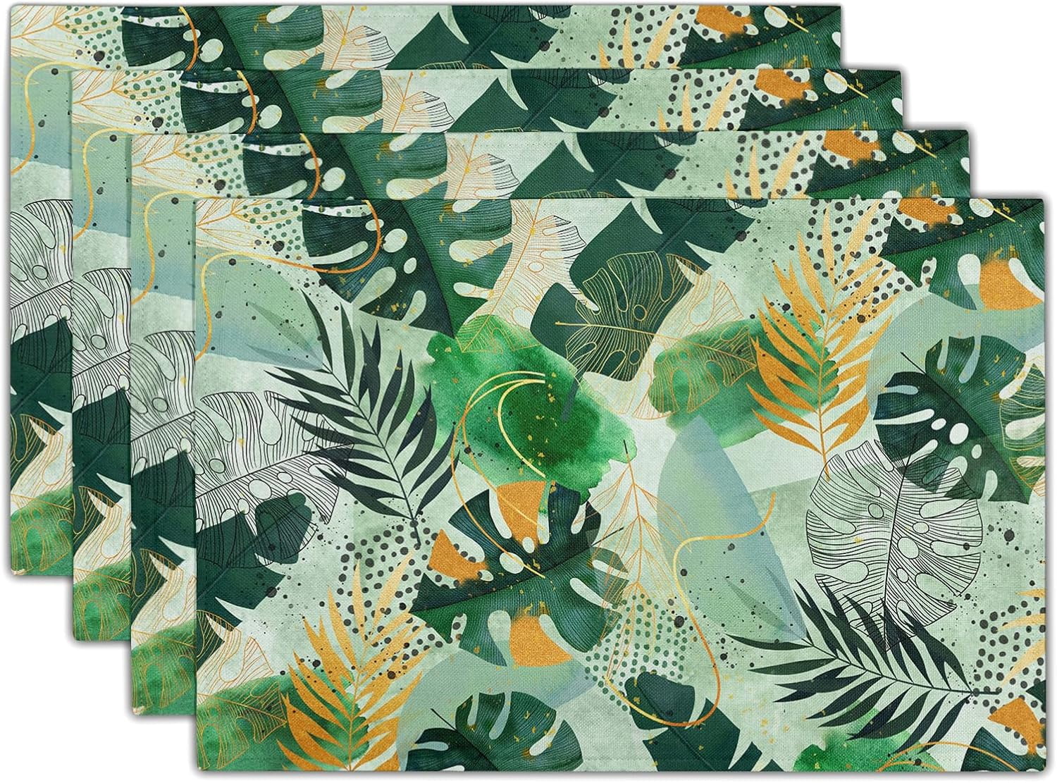 Tropical Palm Leaves Place Mats Set of 4 Green Gold Leaf Summer ...