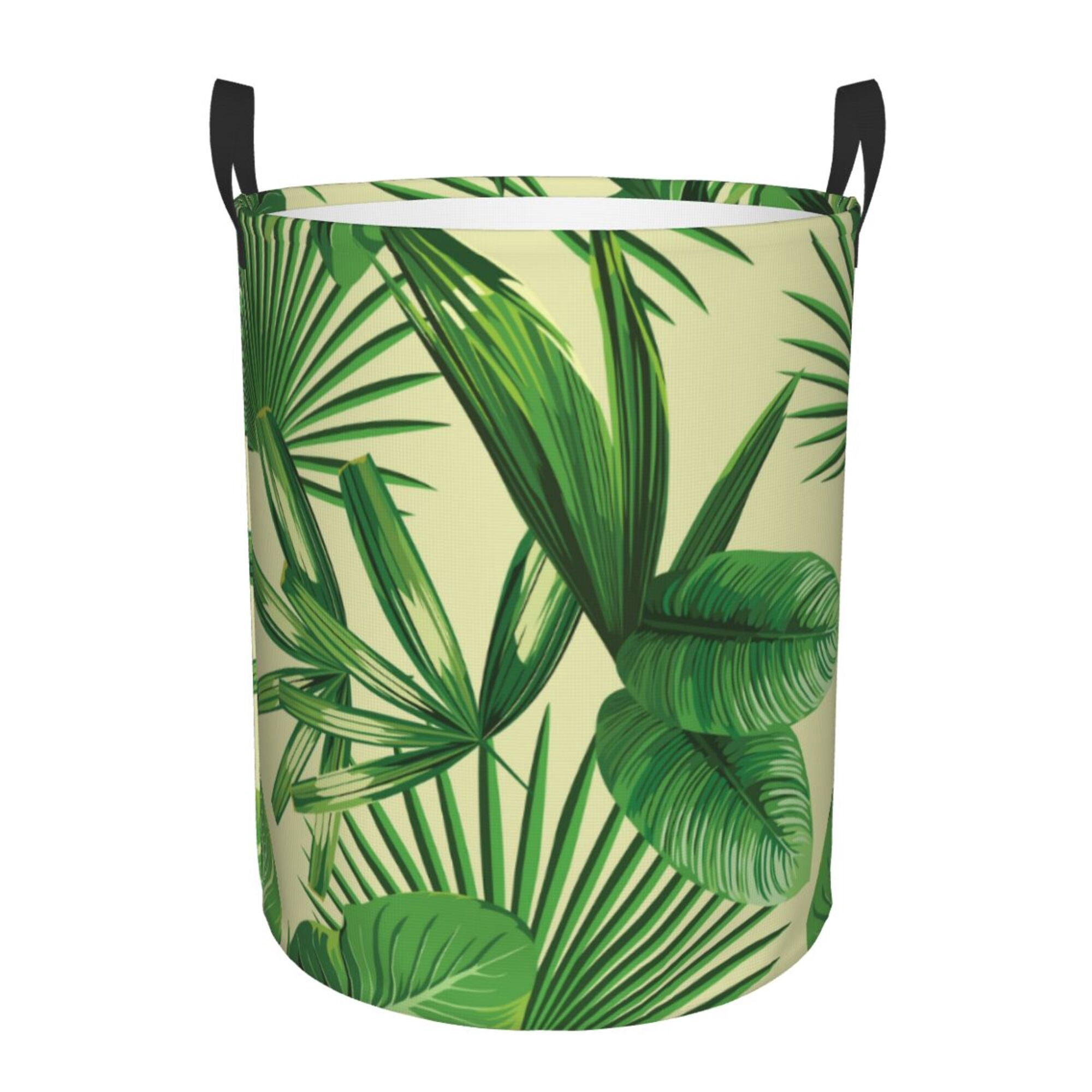 Tropical Palm Leaves Seamless Circular Laundry Basket (With Handle ...