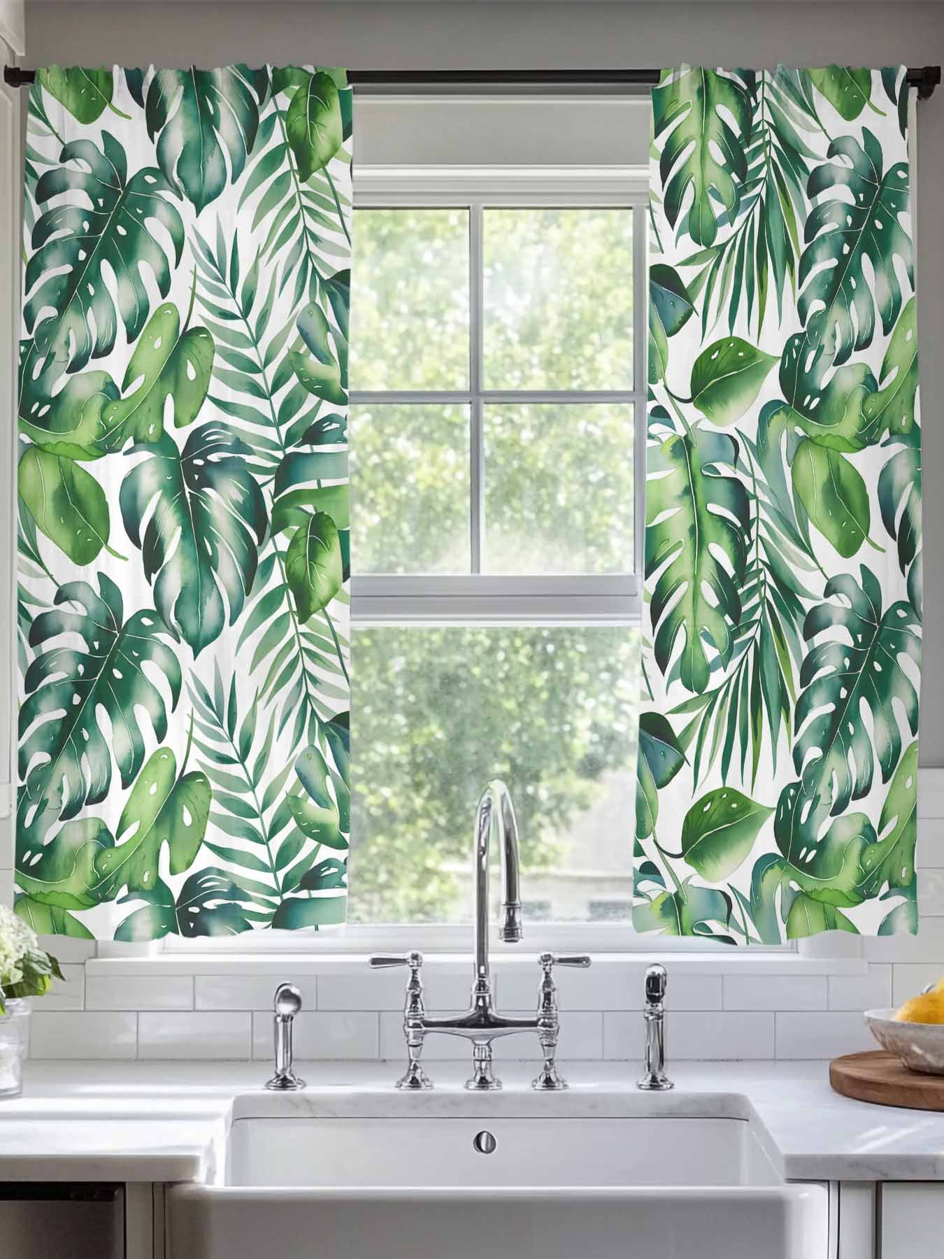 Tropical Palm Leaves Sheer Curtains for Living Room Bedroom Summer ...
