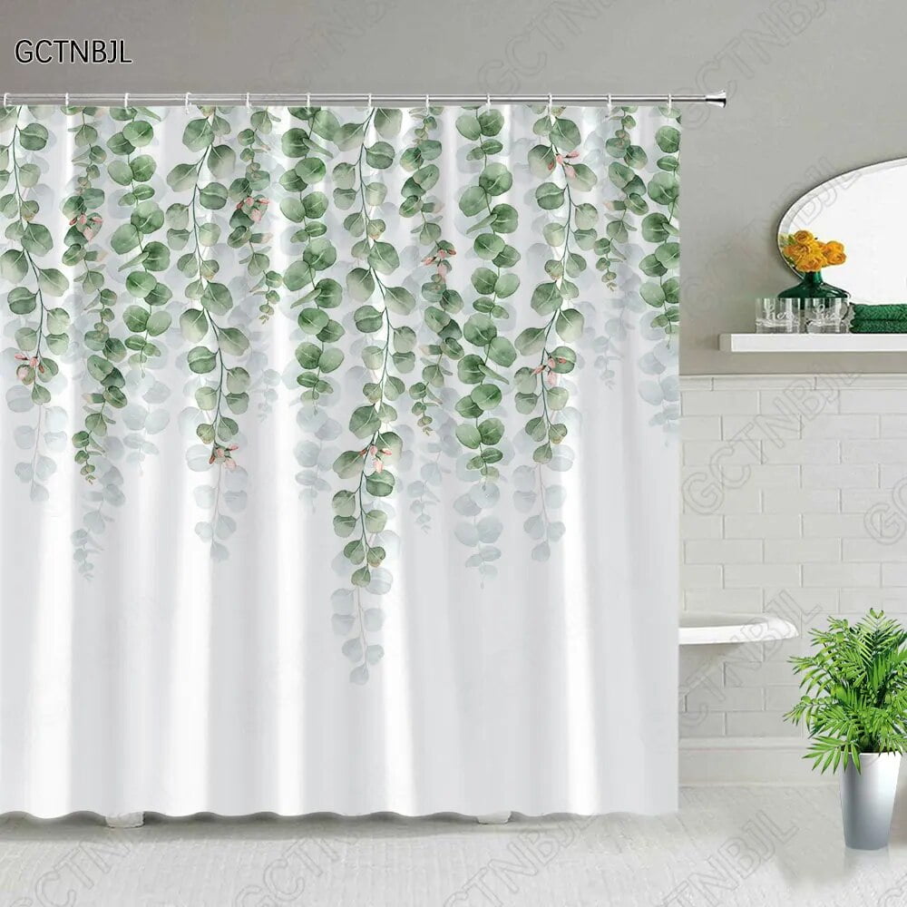 Tropical Palm Leaves Shower Curtain Green Plant Leaf Waterproof ...
