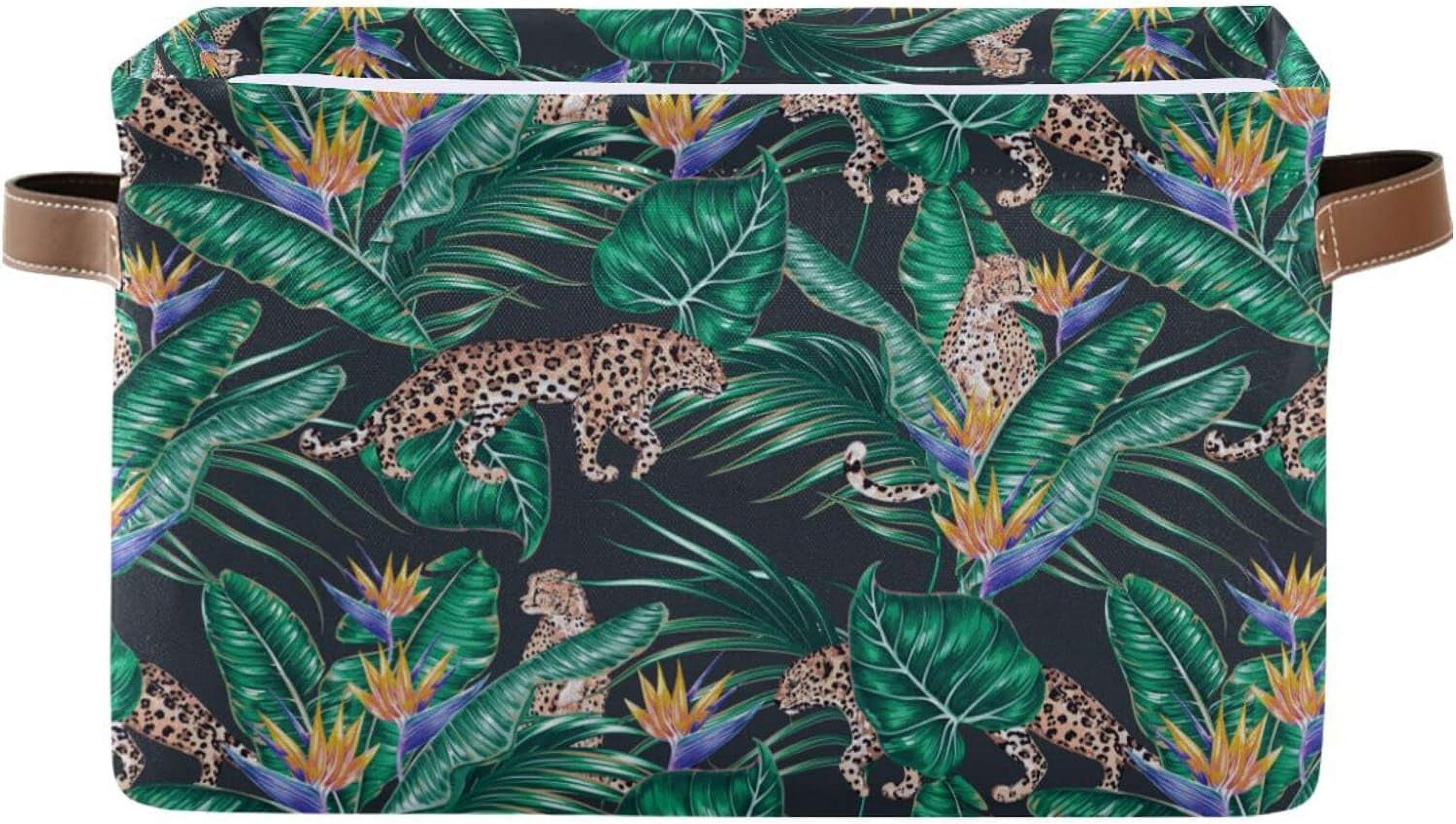 Tropical Palm Leaves Storage Baskets Rectangle Foldable Canvas Fabric ...