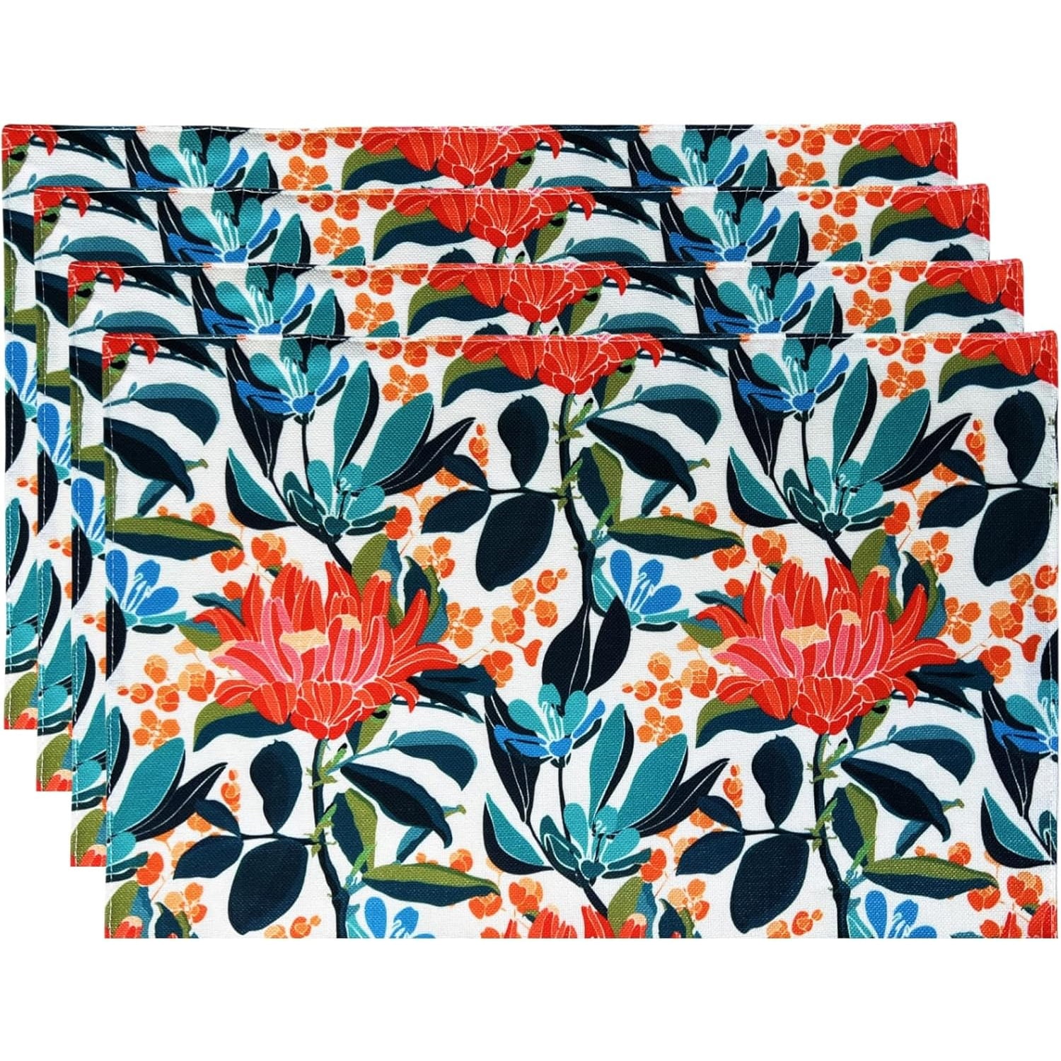 Tropical Palm Leaves Table Mats Set of 4 Summer Watercolor Hibiscus ...