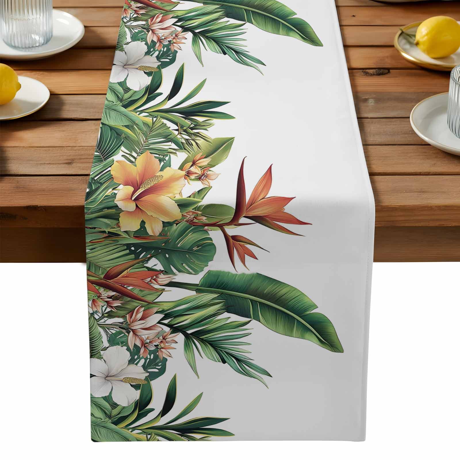 Tropical Palm Leaves Table Runner, Watercolor Floral Kitchen Table ...