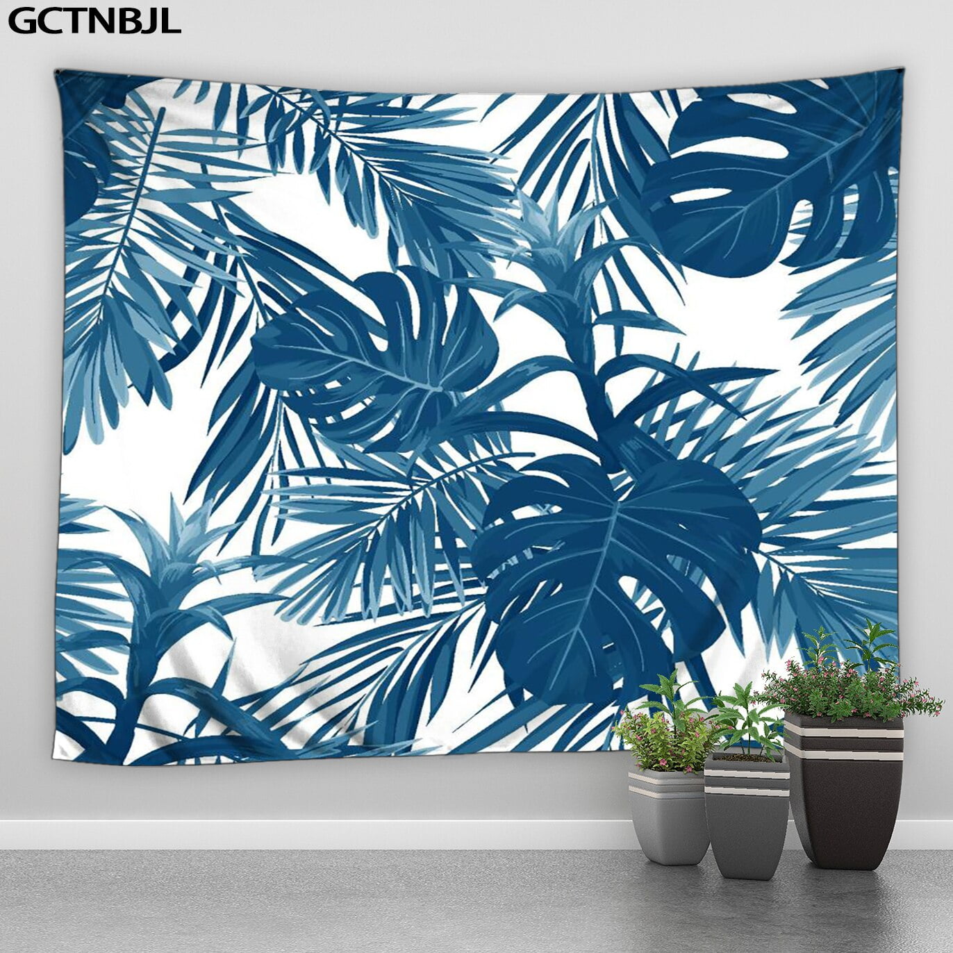 Tropical Palm Leaves Tapestry Wall Hanging with Green Palm Leaf Wall ...