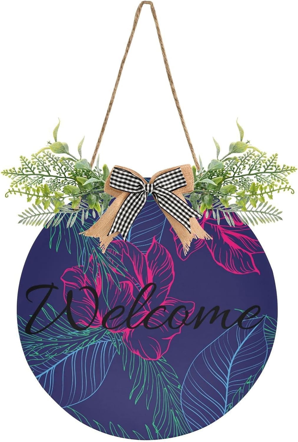 Tropical Palm Leaves Welcome Sign for Front Door, Round Sign Hanging ...