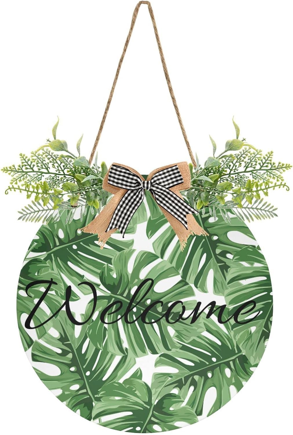Tropical Palm Leaves Welcome Sign for Front Door, Round Sign Hanging ...