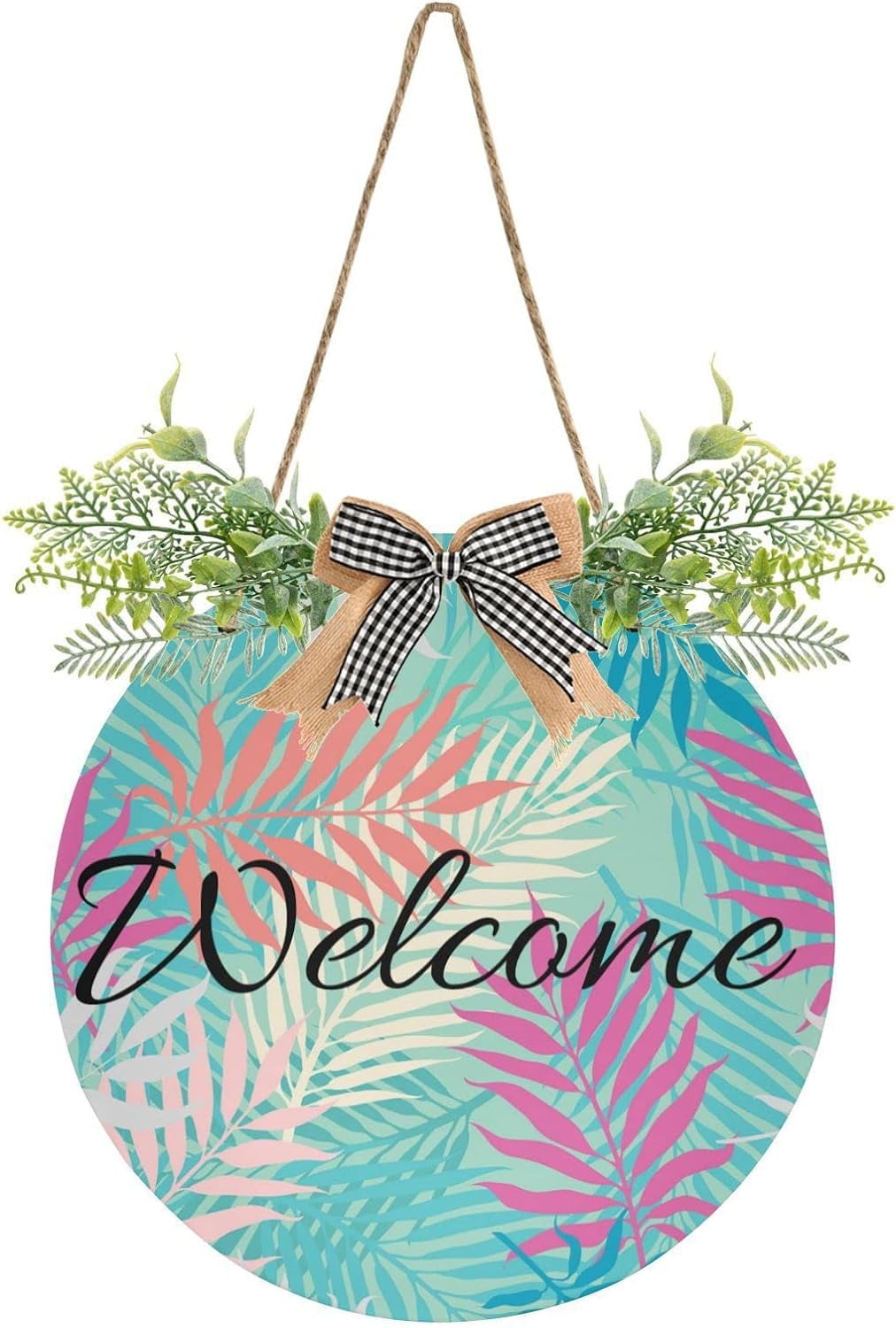 Tropical Palm Leaves Welcome Sign for Front Door, Round Sign Hanging ...