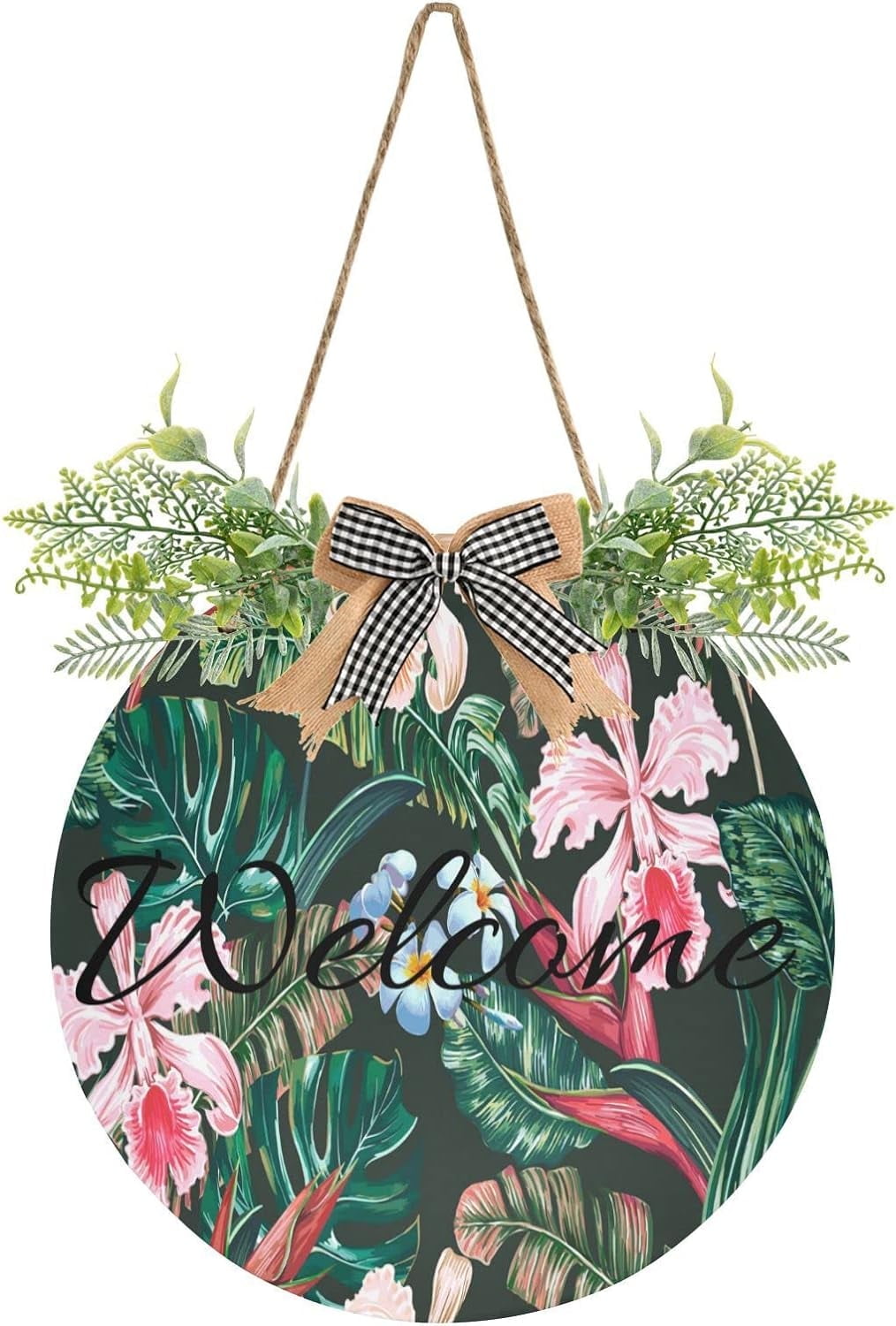 Tropical Palm Leaves Welcome Sign for Front Door, Round Sign Hanging ...