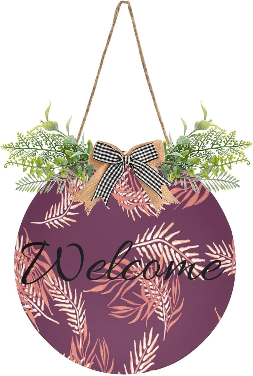 Tropical Palm Leaves Welcome Sign for Front Door, Round Sign Hanging ...