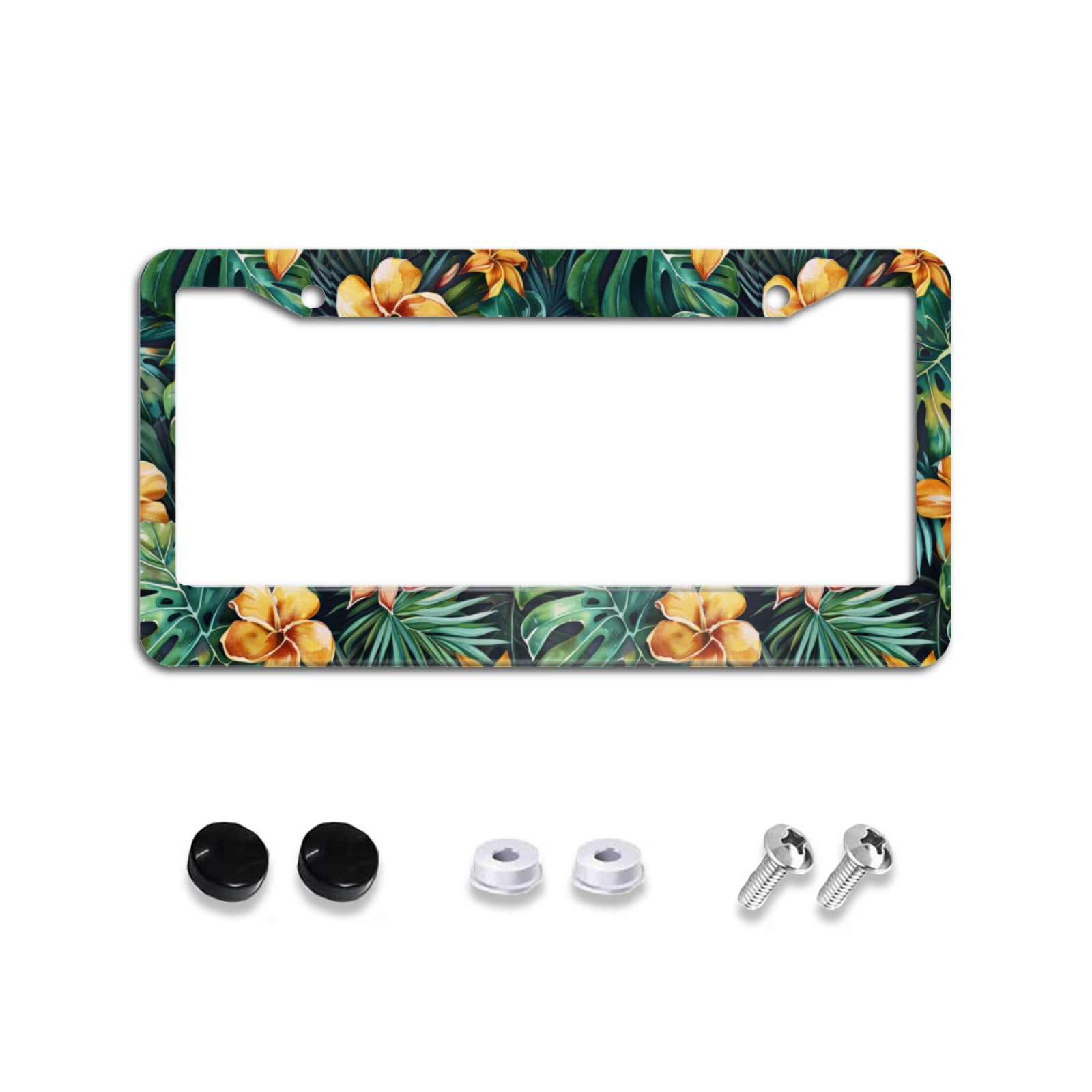 Tropical Palm Leaves and Flowers License Plate Frames for Women Men Car ...